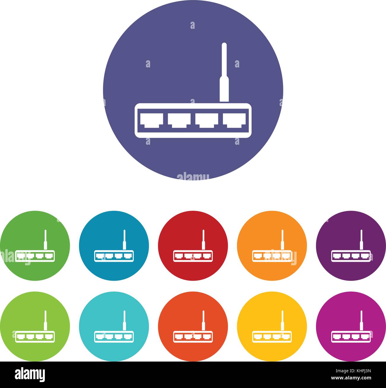 Router set icons in different colors isolated on white background Stock ...