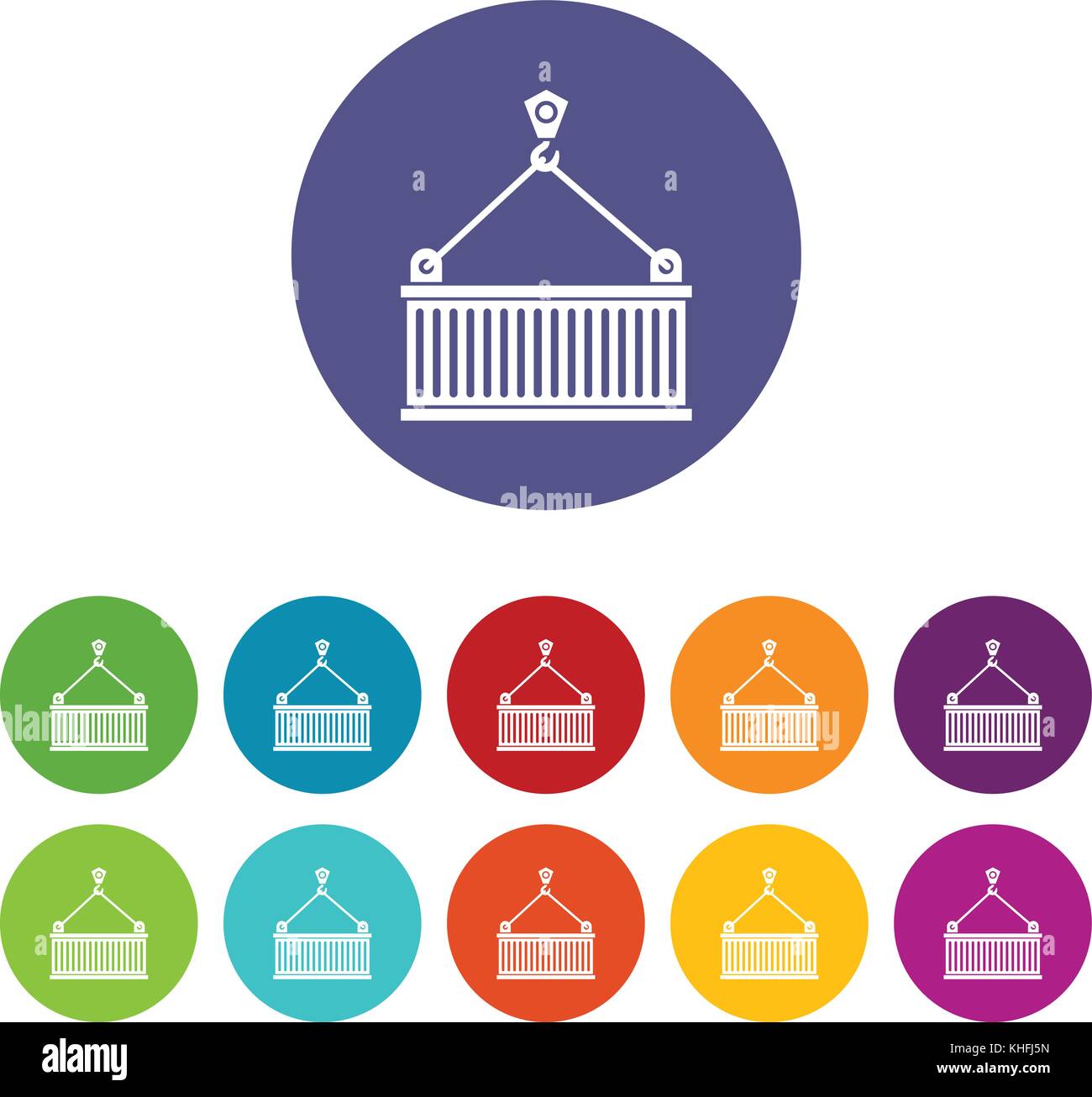 Crane with load set icons in different colors isolated on white ...