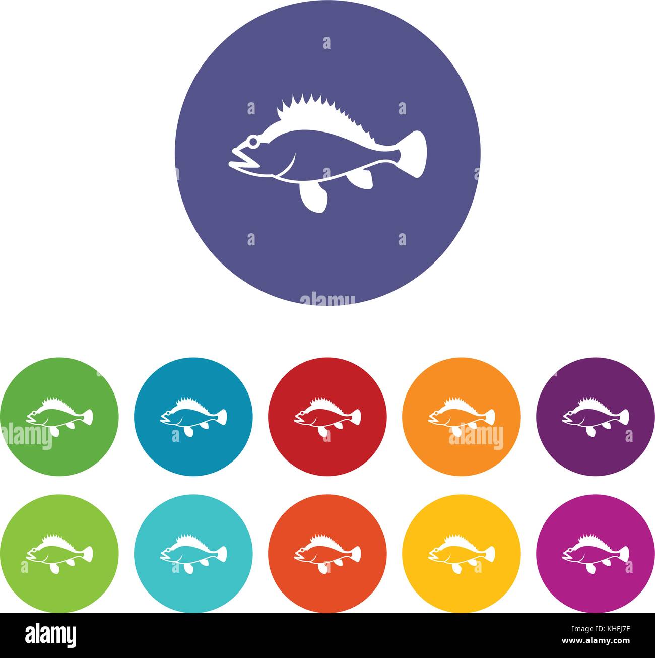 Rose fish, Sebastes norvegicus set icons in different colors isolated ...