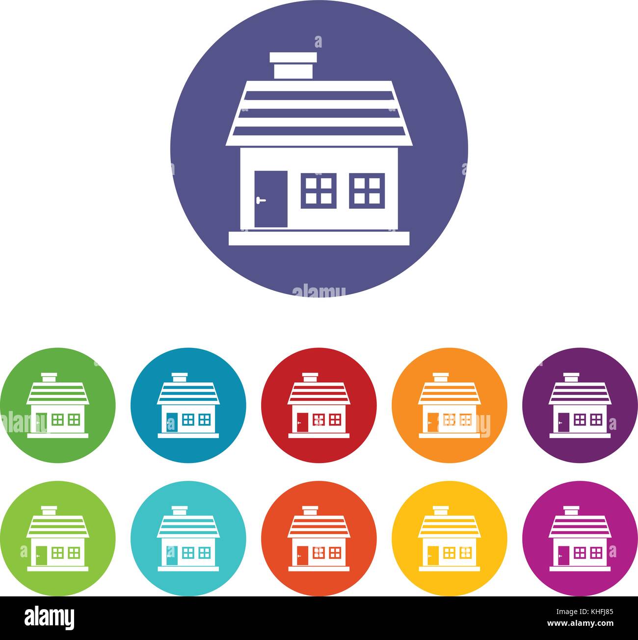 One-storey house set icons in different colors isolated on white ...