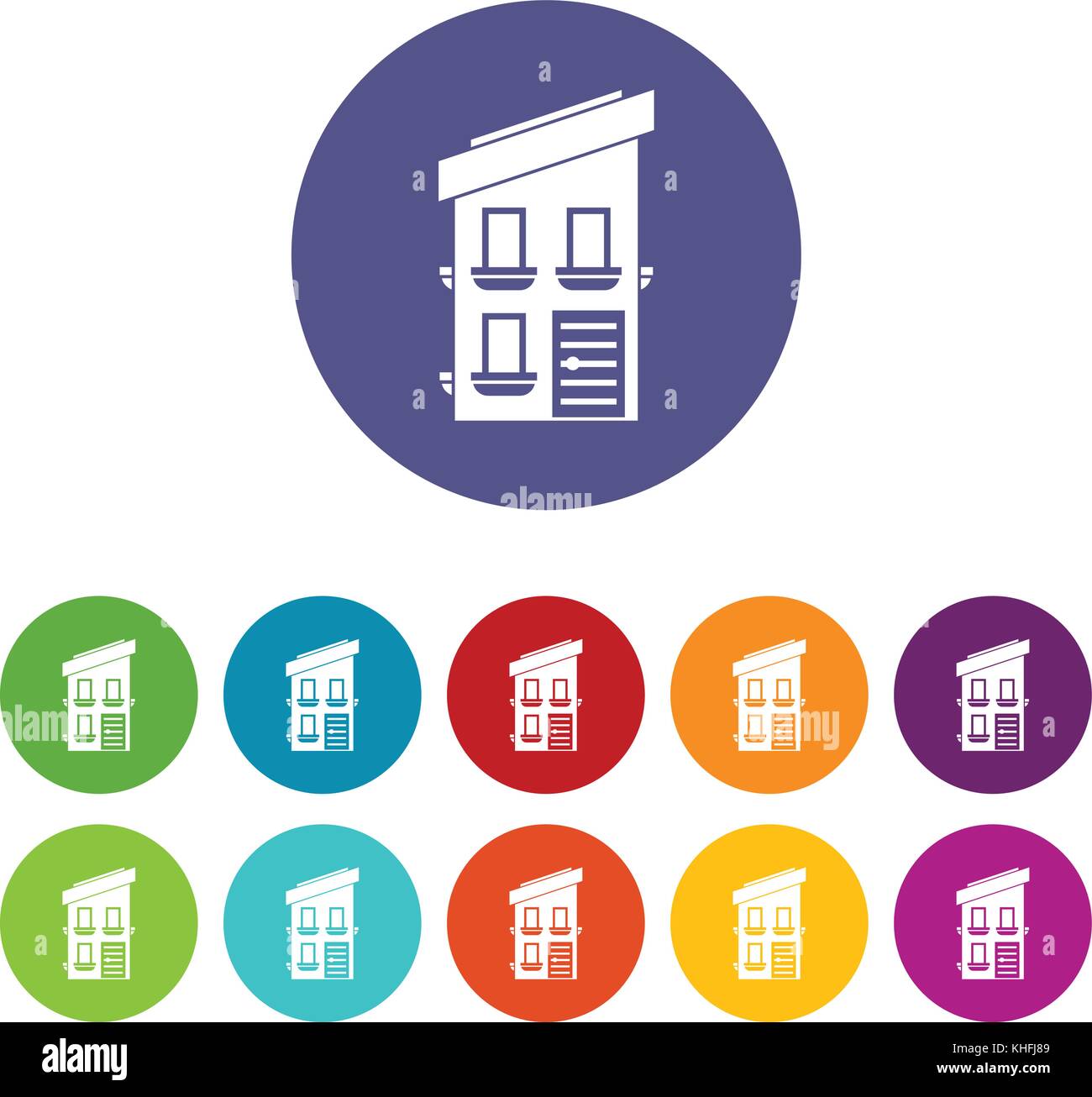 Two-storey house set icons in different colors isolated on white ...