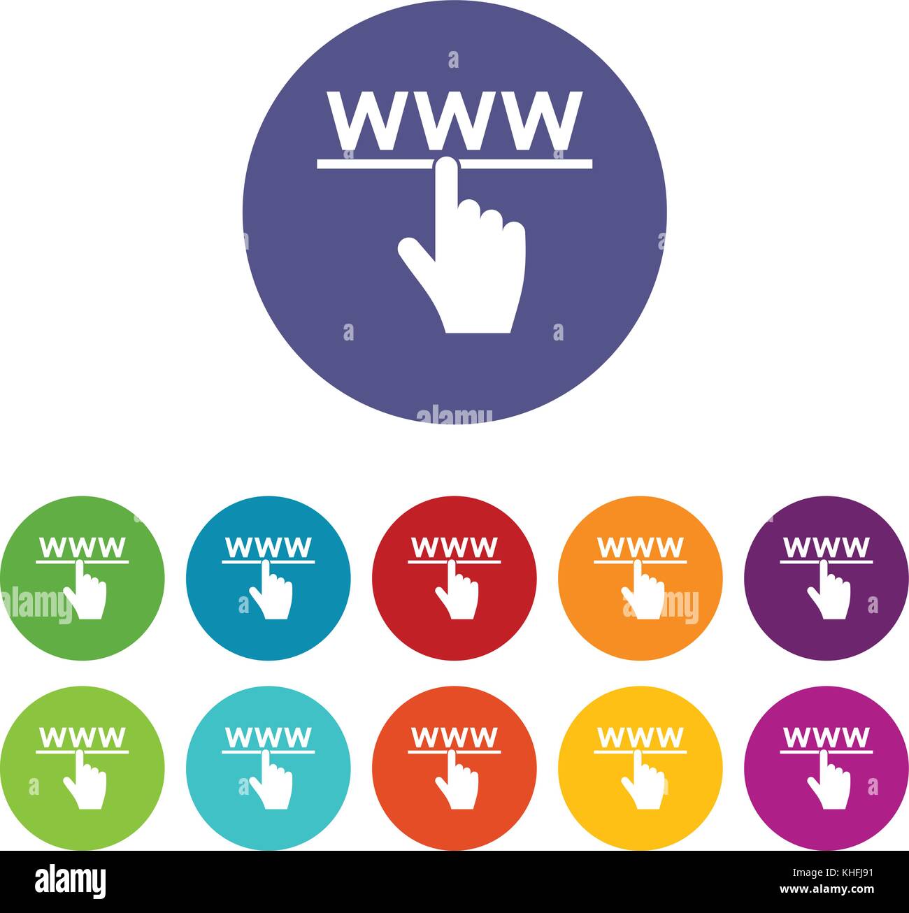 Hand cursor and website set icons in different colors isolated on white ...