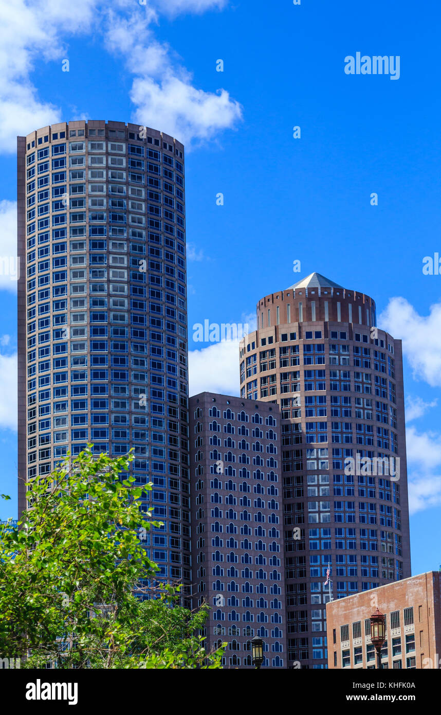 Modern round office towers in the skyline of Boston, Massachussets ...