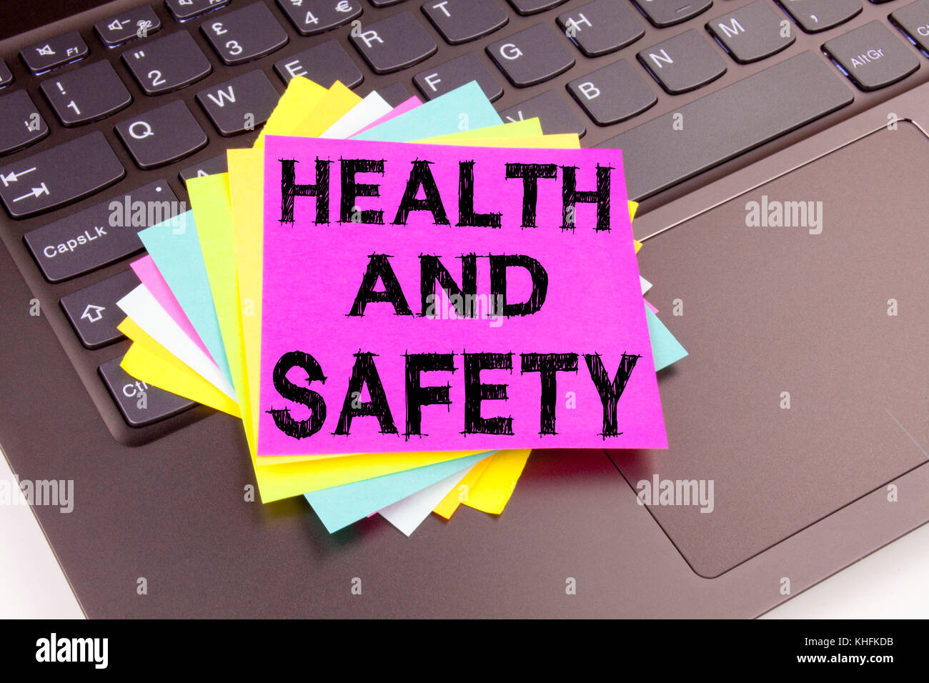 Health and Safety writing text made in the office close-up on laptop ...