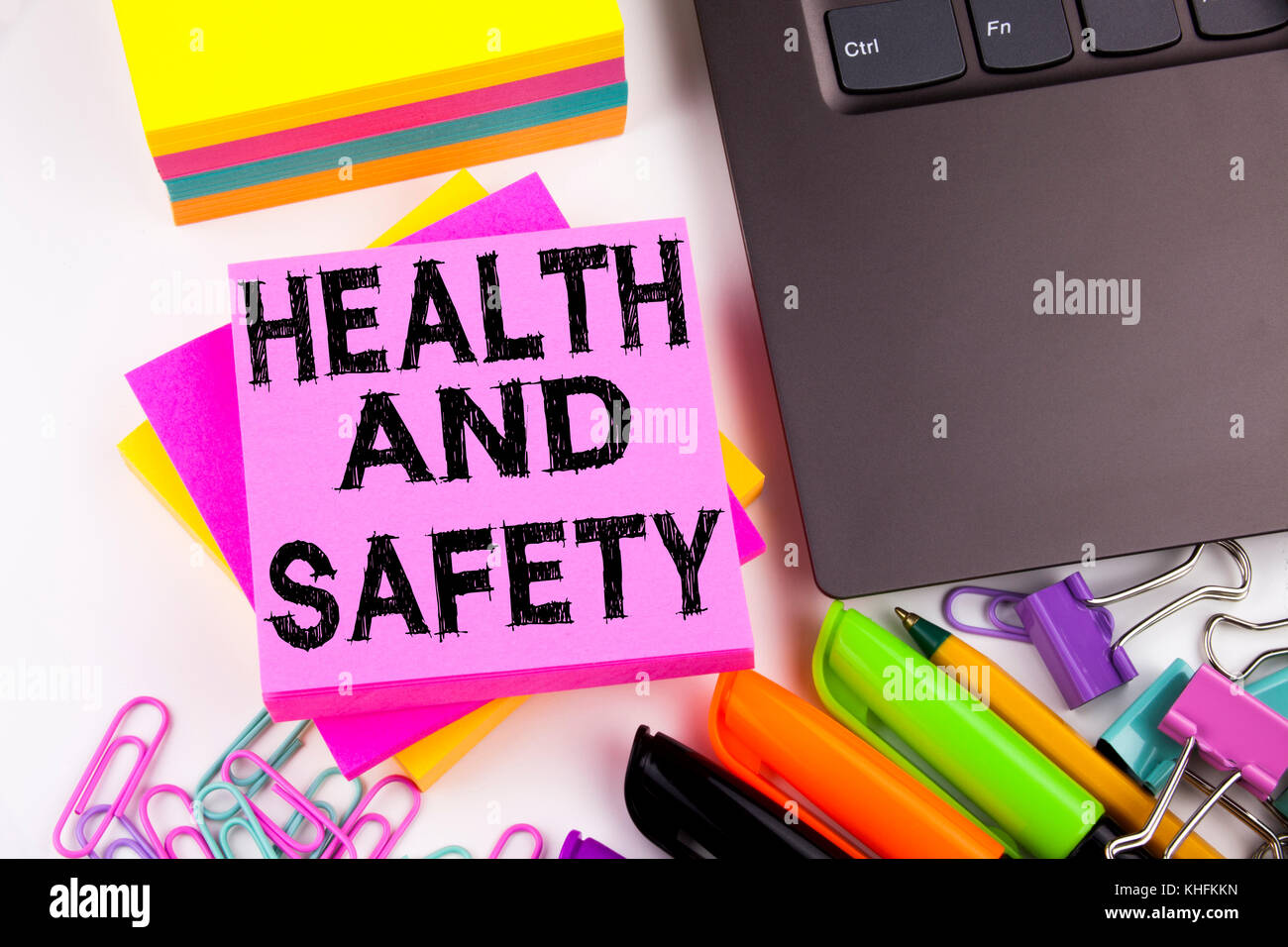 Writing text showing Health and Safety made in the office with ...