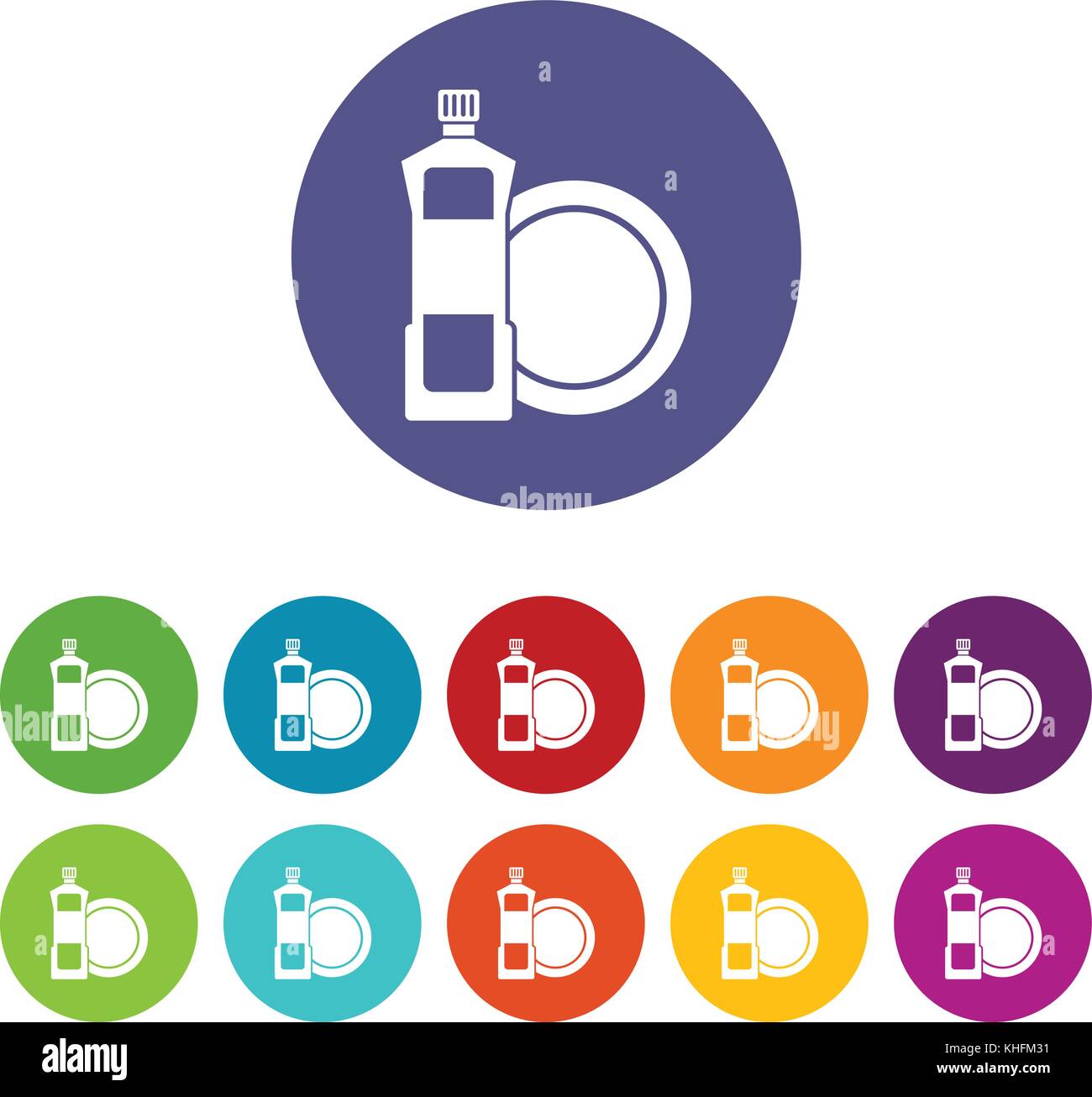 Dishwashing liquid detergent and dish set icons Stock Vector Image ...