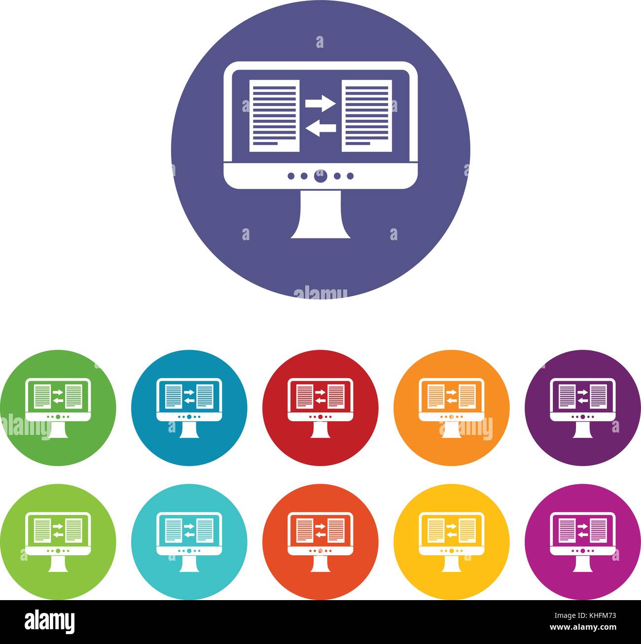 Translator app on the screen of computer set icons Stock Vector Image ...