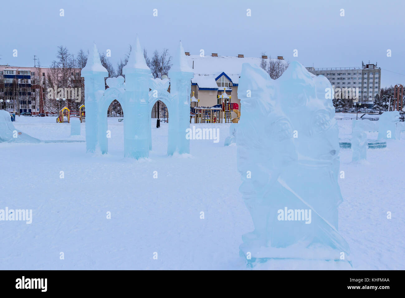 Ice town built for Christmas in the town square Stock Photo - Alamy