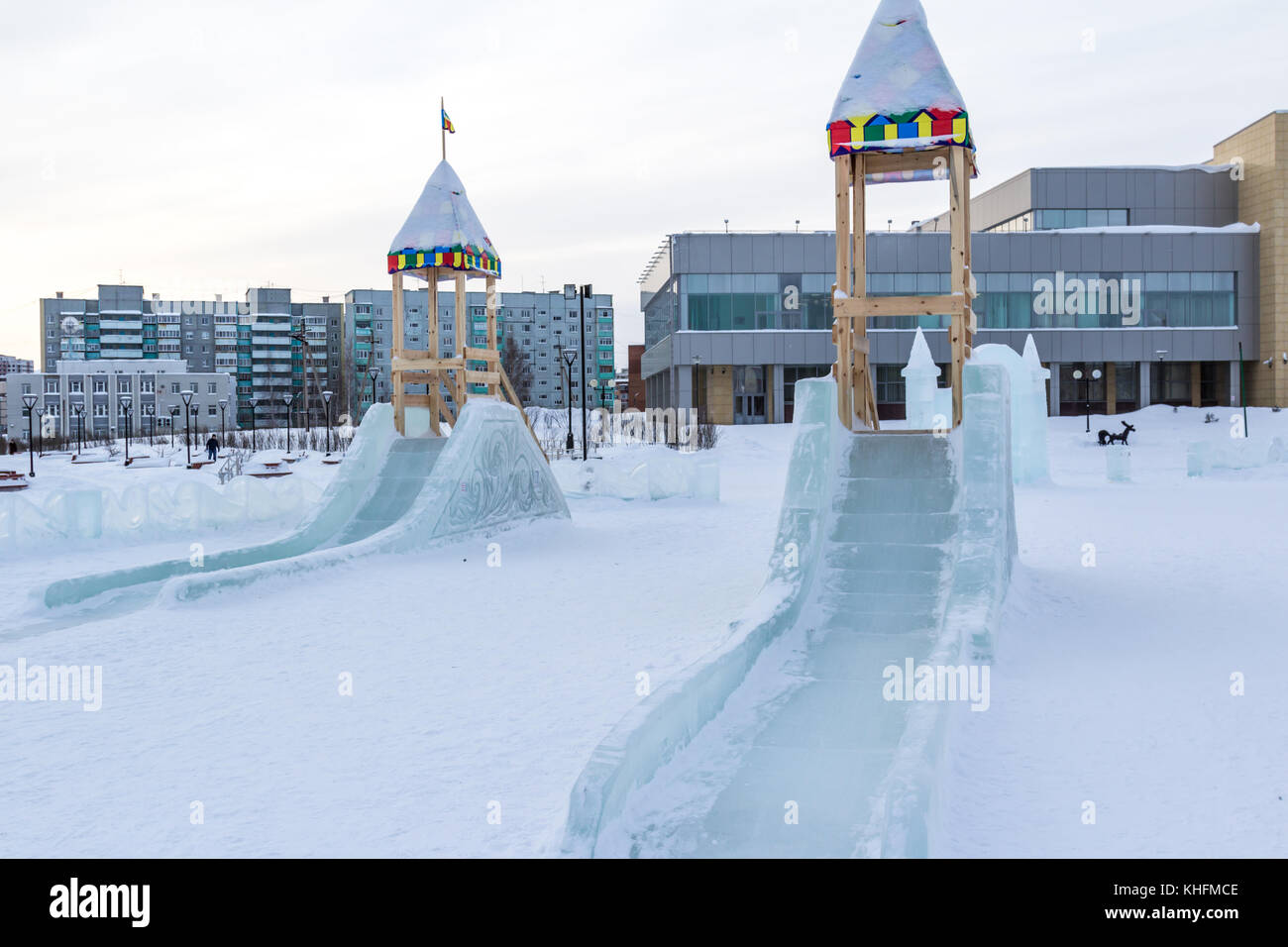 Ice Hill built on the town square for Christmas Stock Photo - Alamy