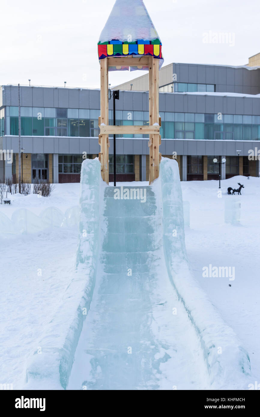 Ice Hill built on the town square for Christmas Stock Photo - Alamy