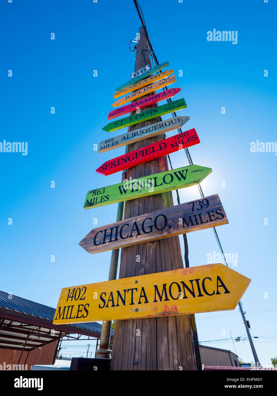 Direction signs to famous cities at Route 66 Stock Photo - Alamy