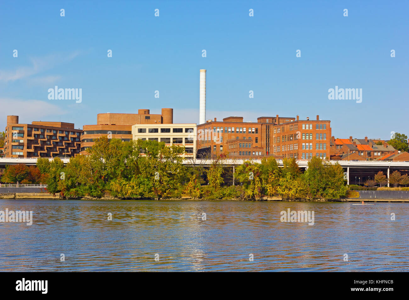 Colorful red brick buildings along Whitehurst Highway at Georgetown ...