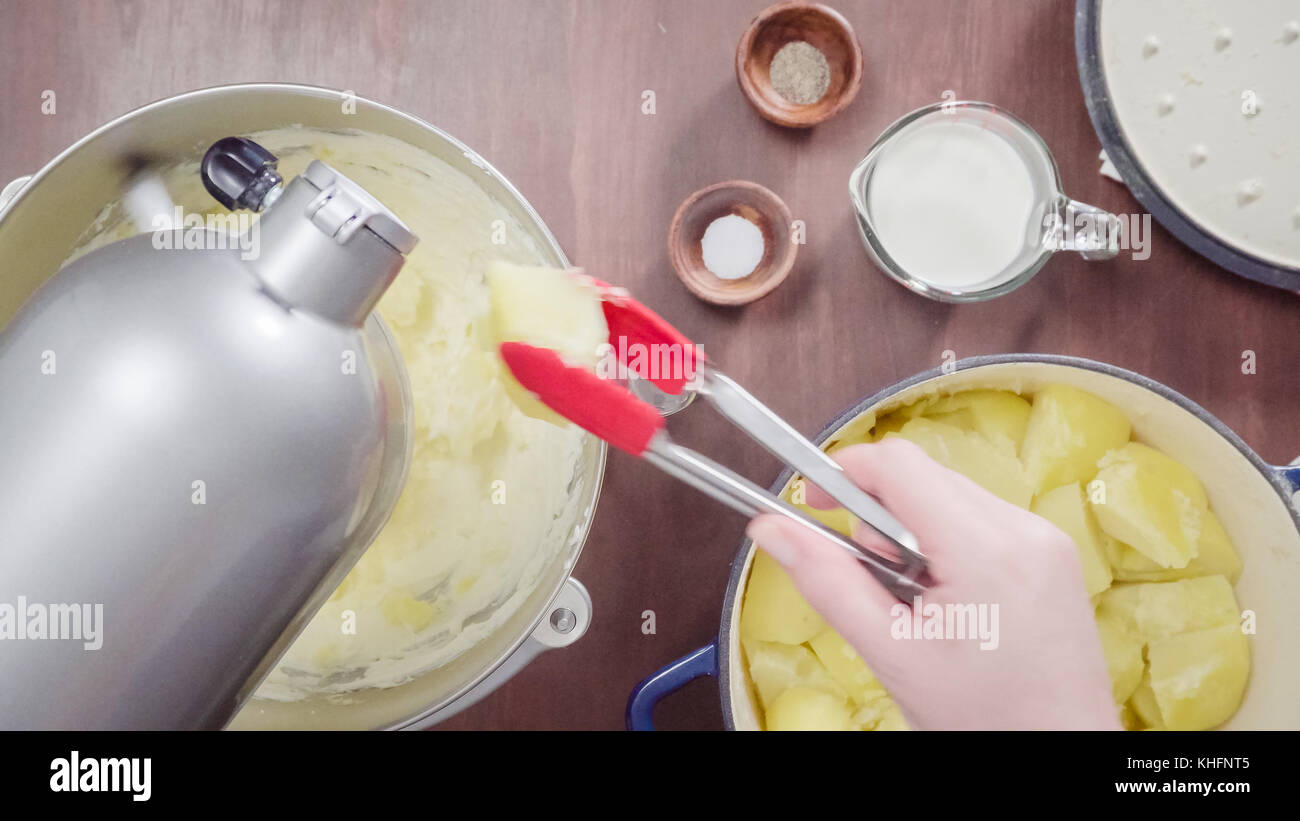 Step by step. Preparing American style creamy mashed potatoes with ...