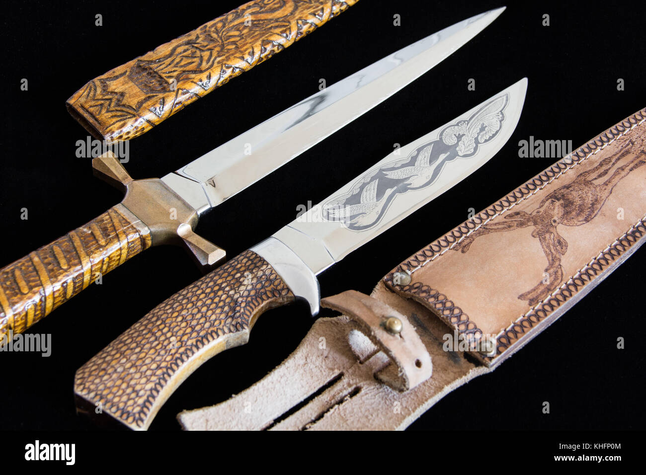 Photo of cold weapon on black background Stock Photo - Alamy