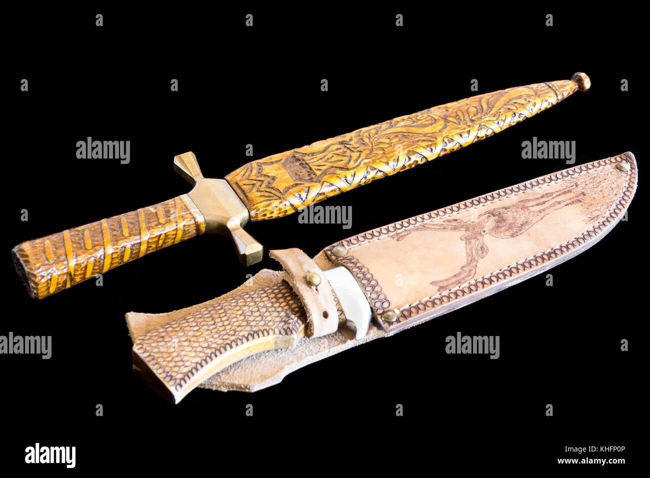 Photo of cold weapon on black background Stock Photo - Alamy