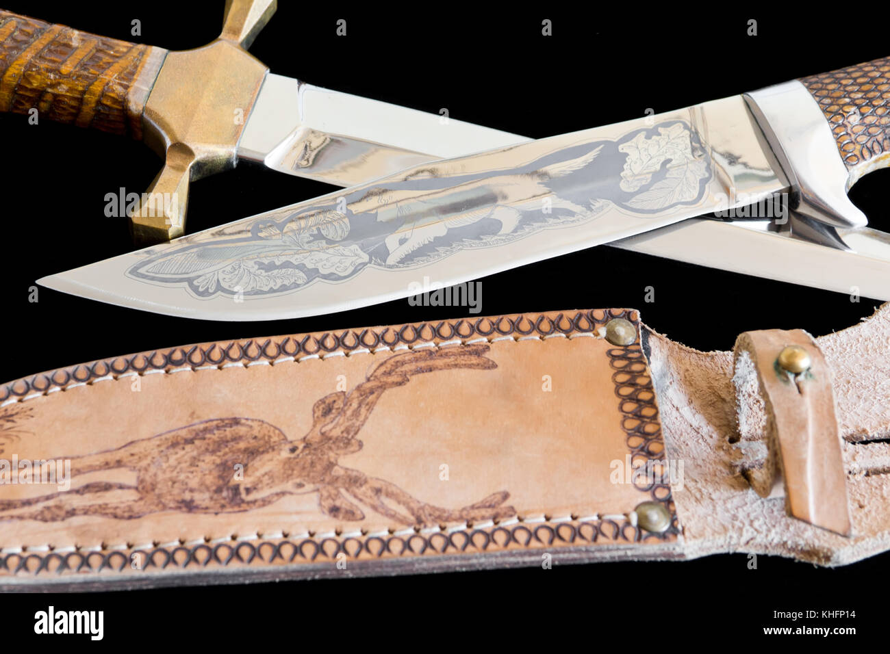 Photo of cold weapon on black background Stock Photo - Alamy