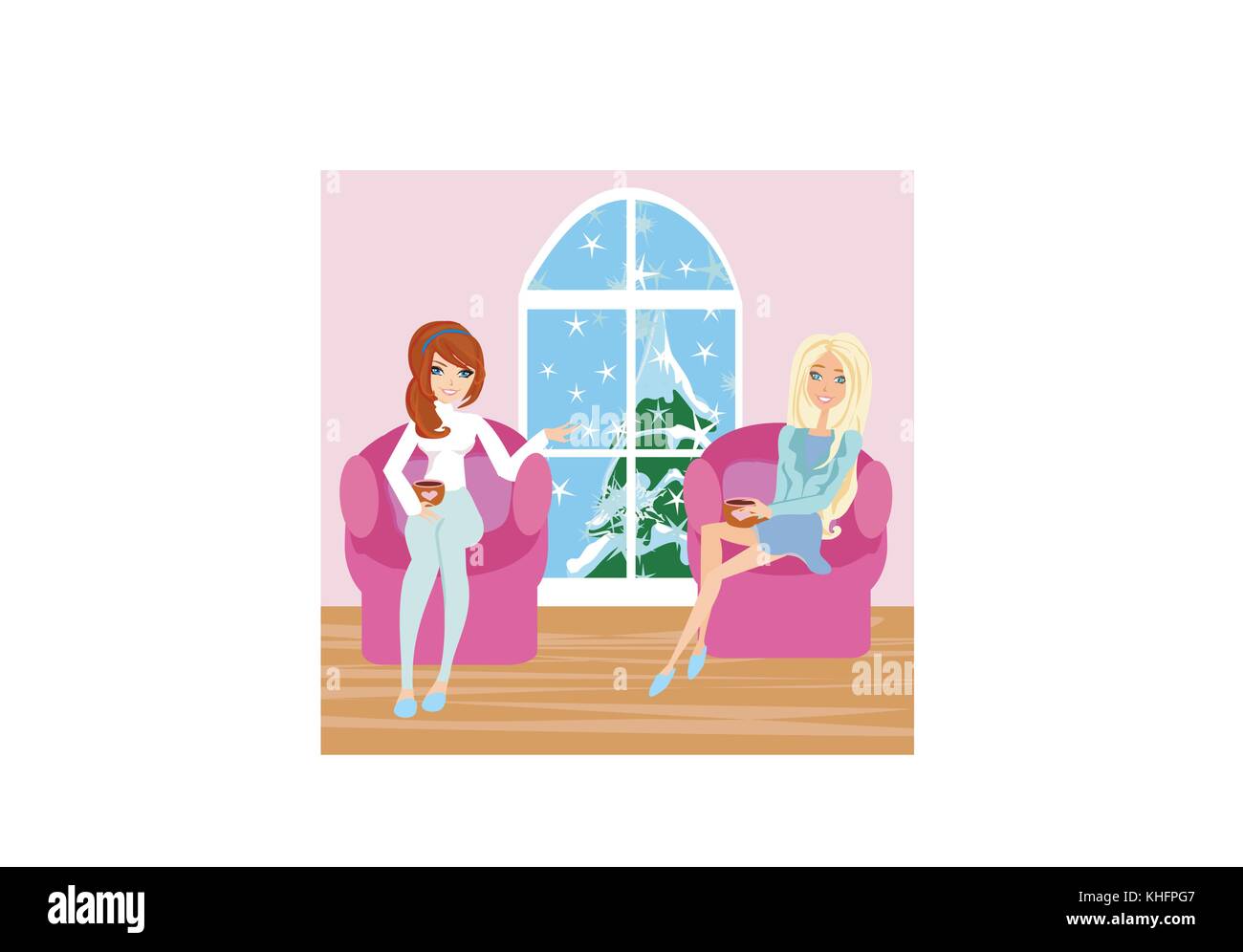 Two women a window Stock Vector Images - Alamy