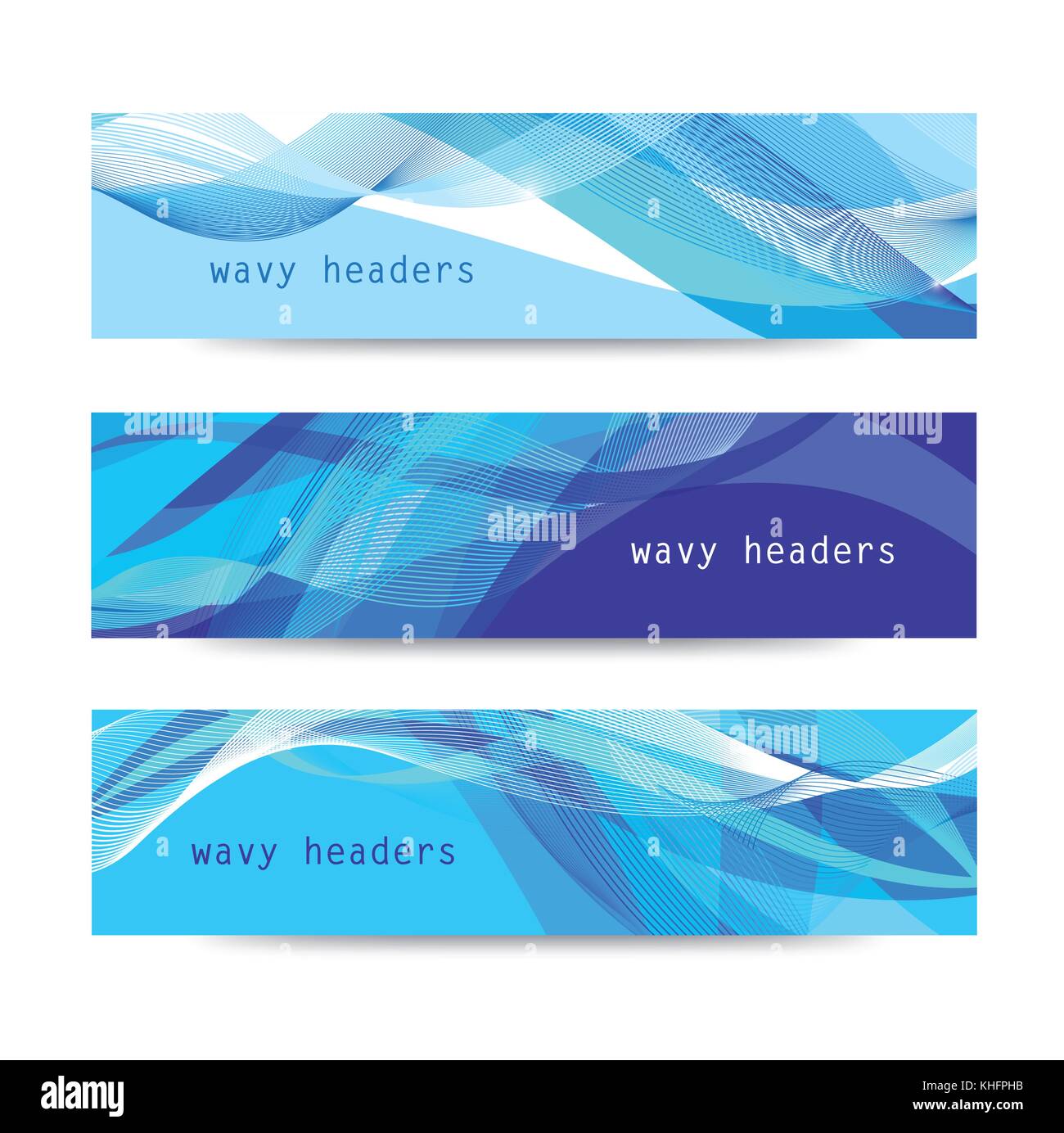 Vector set of abstract blue wavy headers, water flow banners. Use for ...