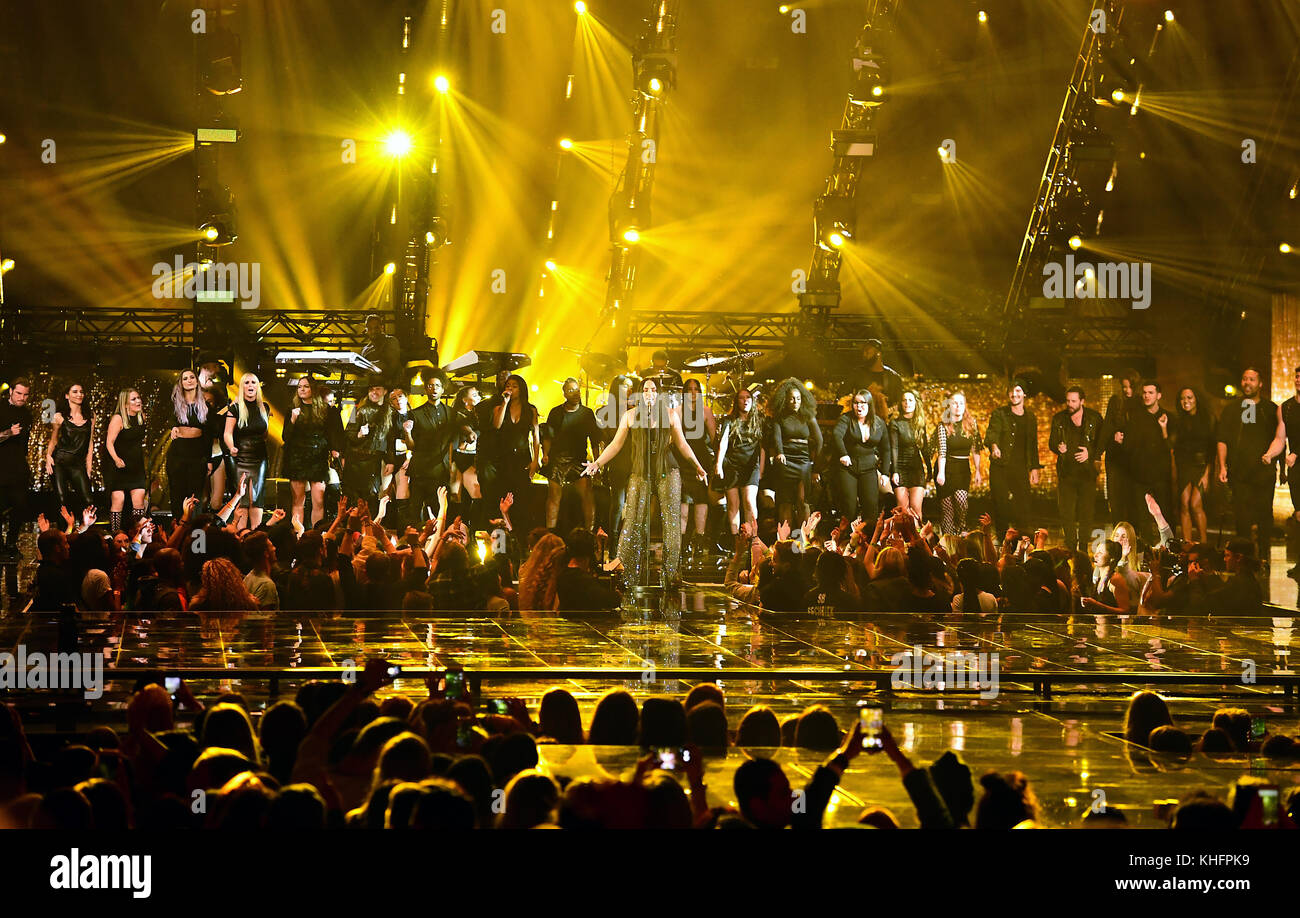 Demi Lovato performs on stage during the MTV Europe Music Awards 2017 ...