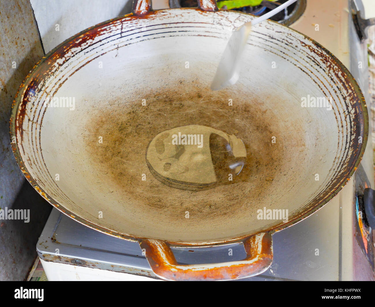 pan with cooking oil on the gas stove for cooking Stock Photo - Alamy