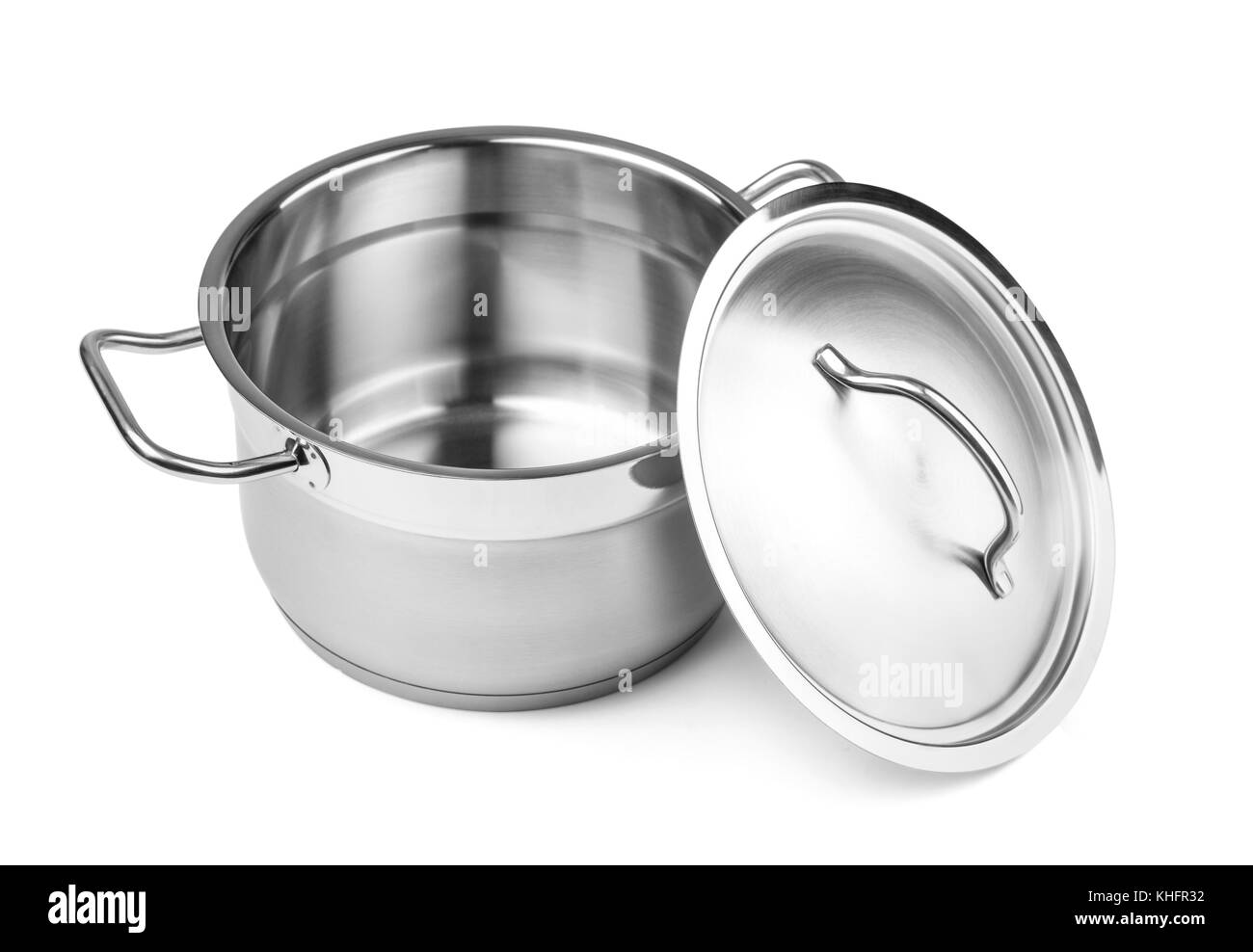Open stainless steel cooking pot isolated on white with clipping path ...