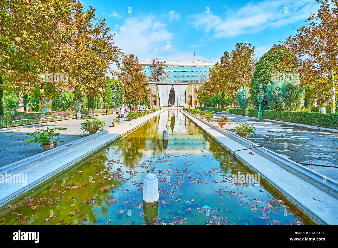 TEHRAN, IRAN - OCTOBER 11, 2017: The autumn garden of Golestan complex ...