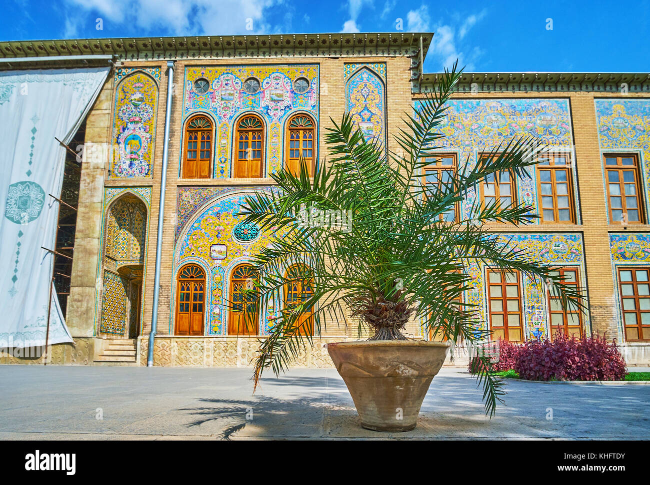 The pot with Canary Island Date Palm in front of the Golestan Palace ...