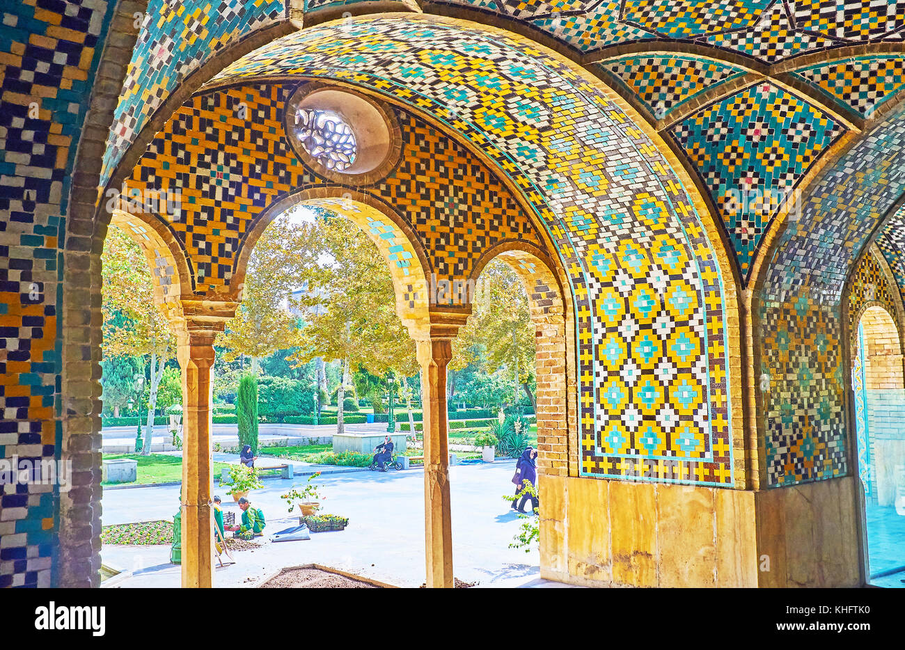 TEHRAN, IRAN - OCTOBER 11, 2017: The shady green garden of Golestan ...