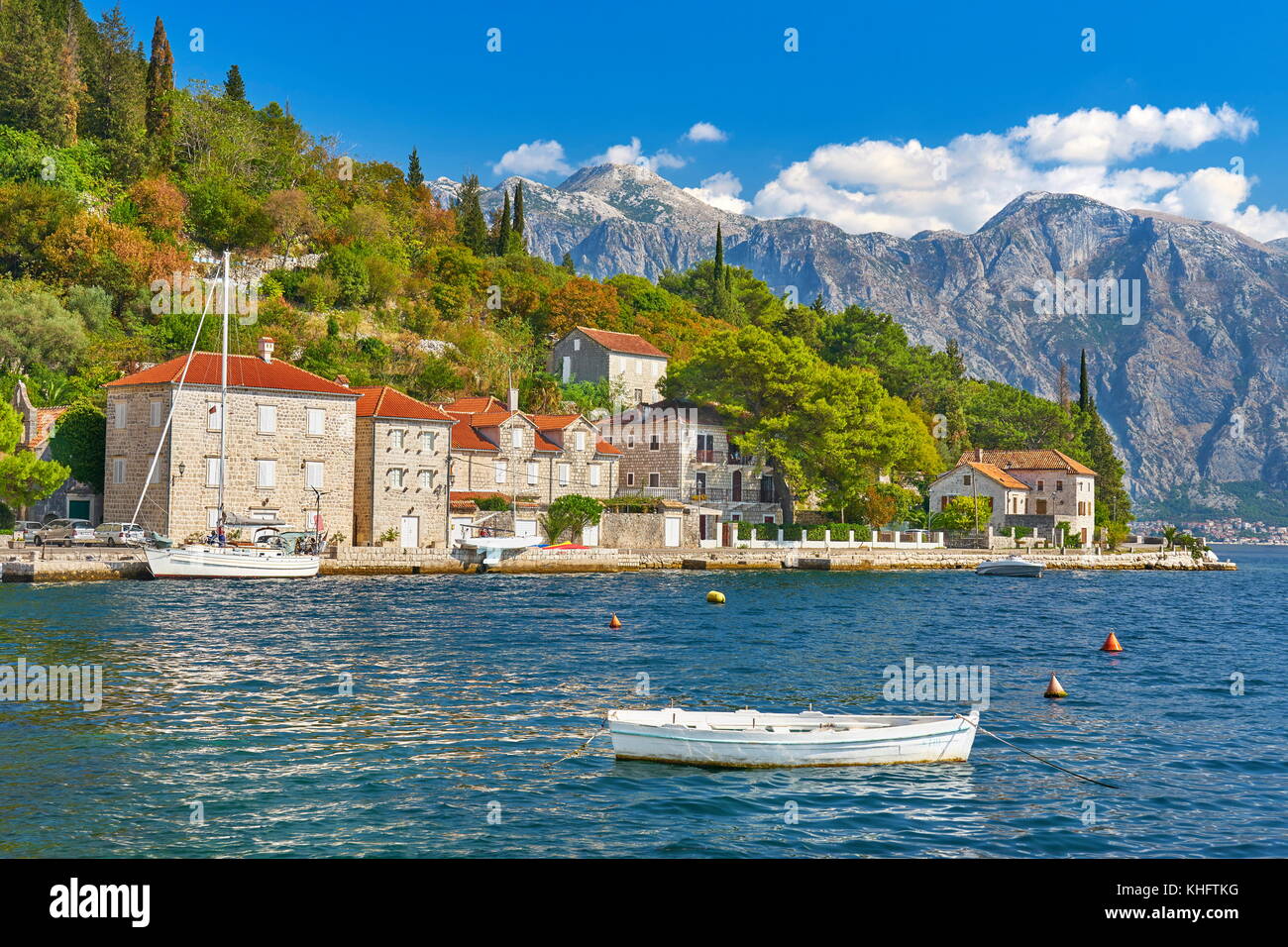 Perast balkan village mountain landscape, Kotor Bay, Montenegro Stock ...