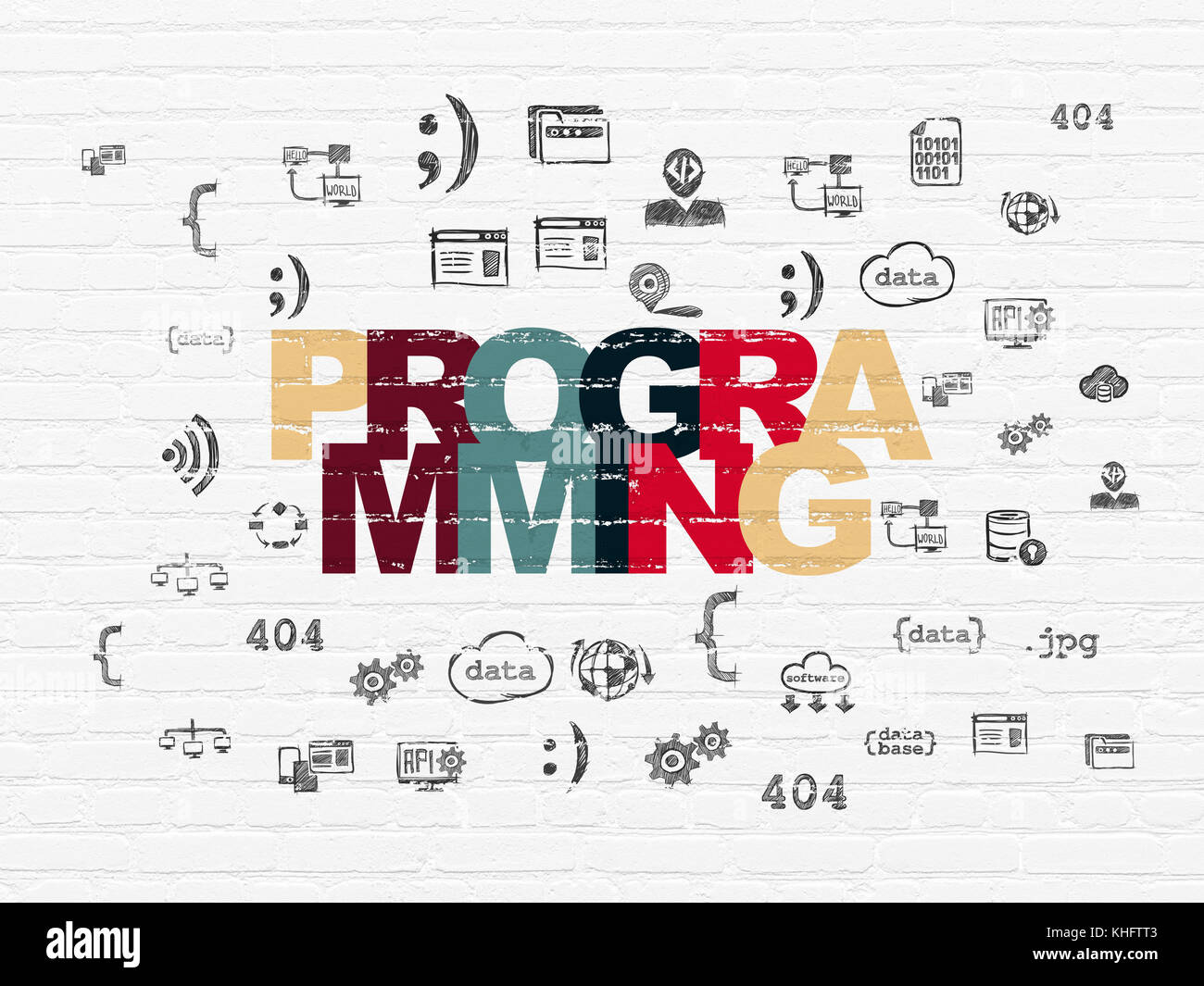 Database concept: Programming on wall background Stock Photo - Alamy