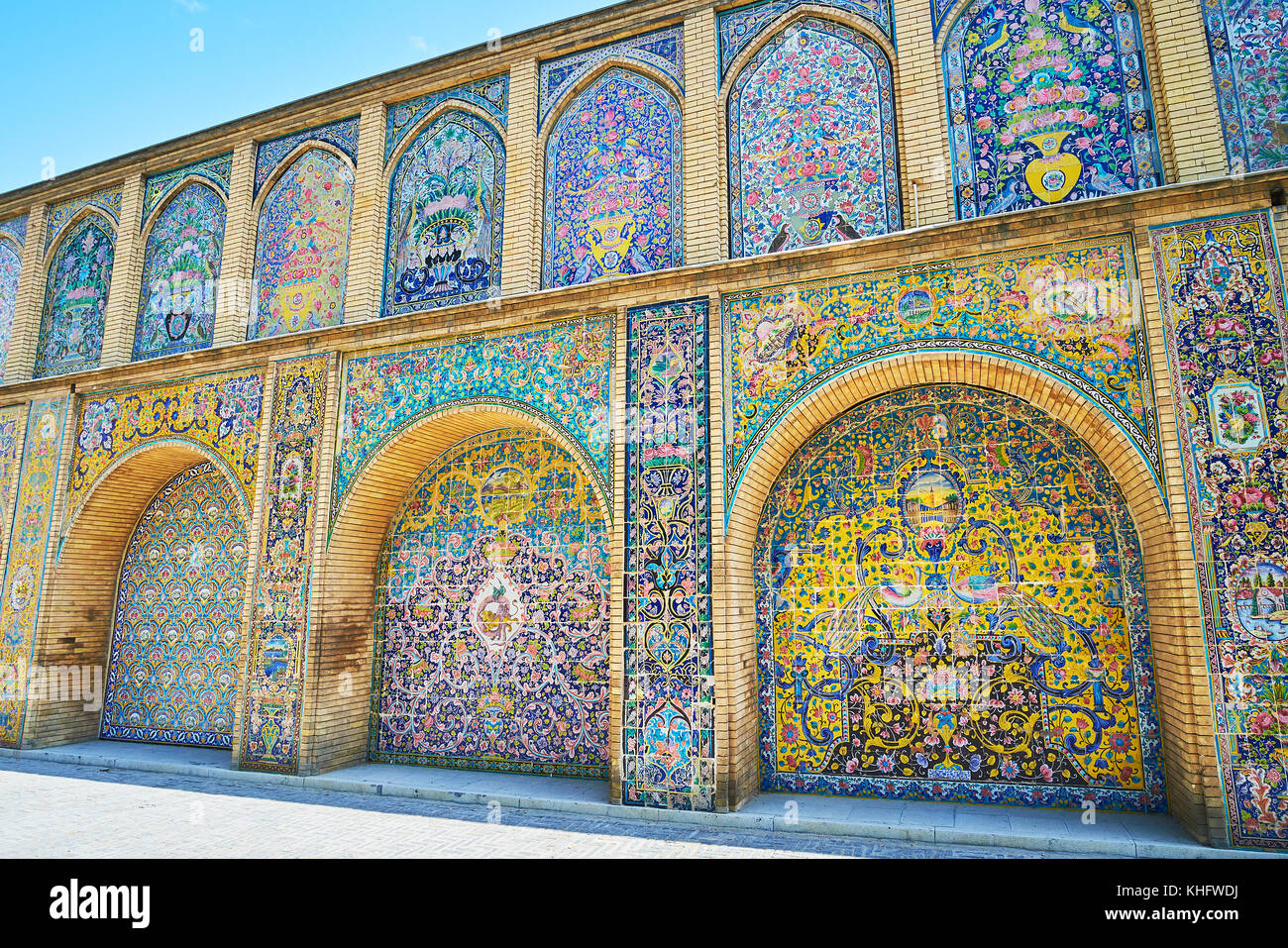 TEHRAN, IRAN - OCTOBER 11, 2017: The numerous arches along the wall of ...