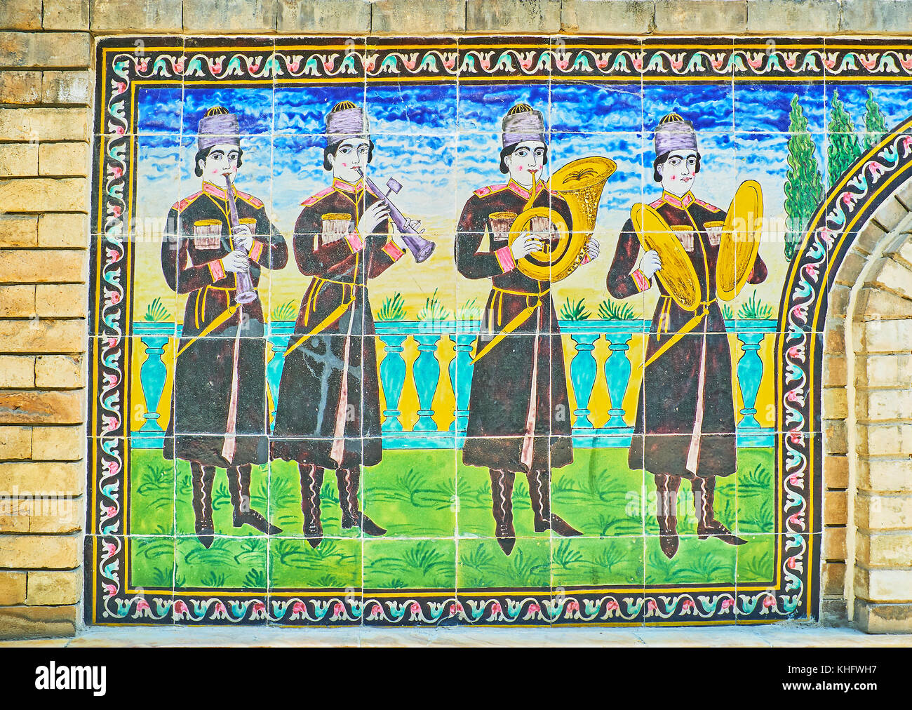 TEHRAN, IRAN - OCTOBER 11, 2017: The medieval panel on wall of Edifice ...