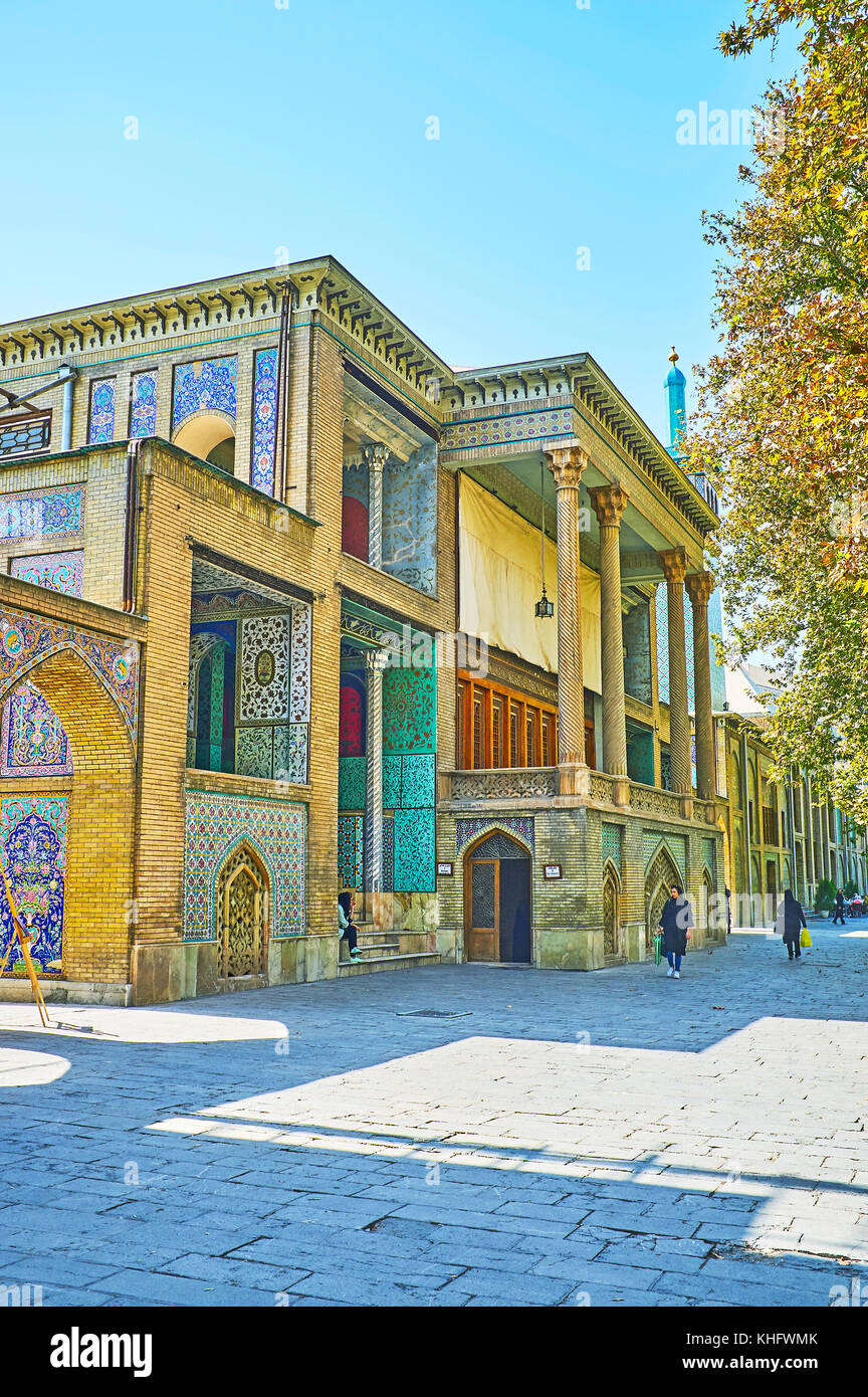 TEHRAN, IRAN - OCTOBER 11, 2017: The fine tiled patterns and slender ...