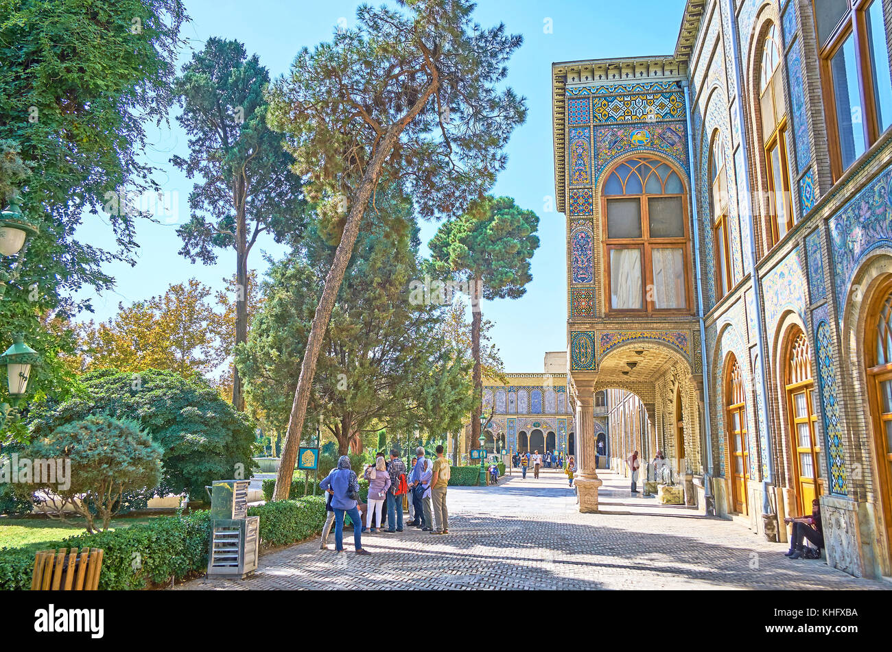 TEHRAN, IRAN - OCTOBER 11, 2017: The group of tourists at the edifice ...
