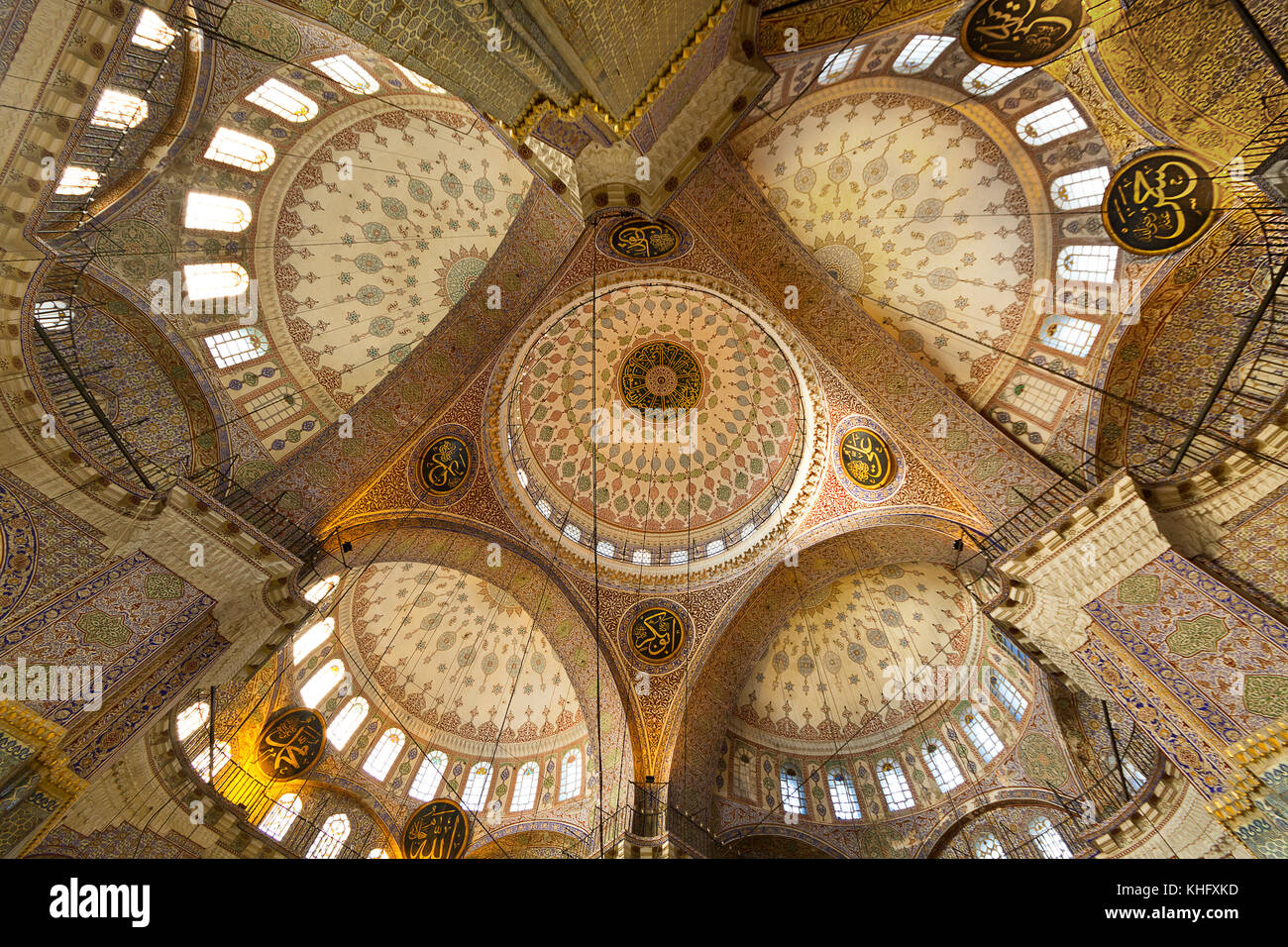 Domes of the New Mosque known also as Yeni Cami, from interior, in ...