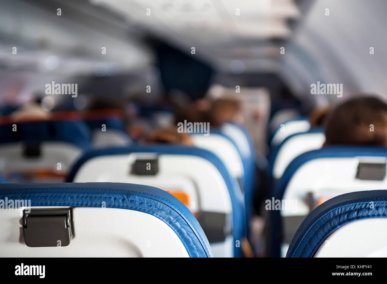 Close up passenger seats in cabin of plane Stock Photo - Alamy