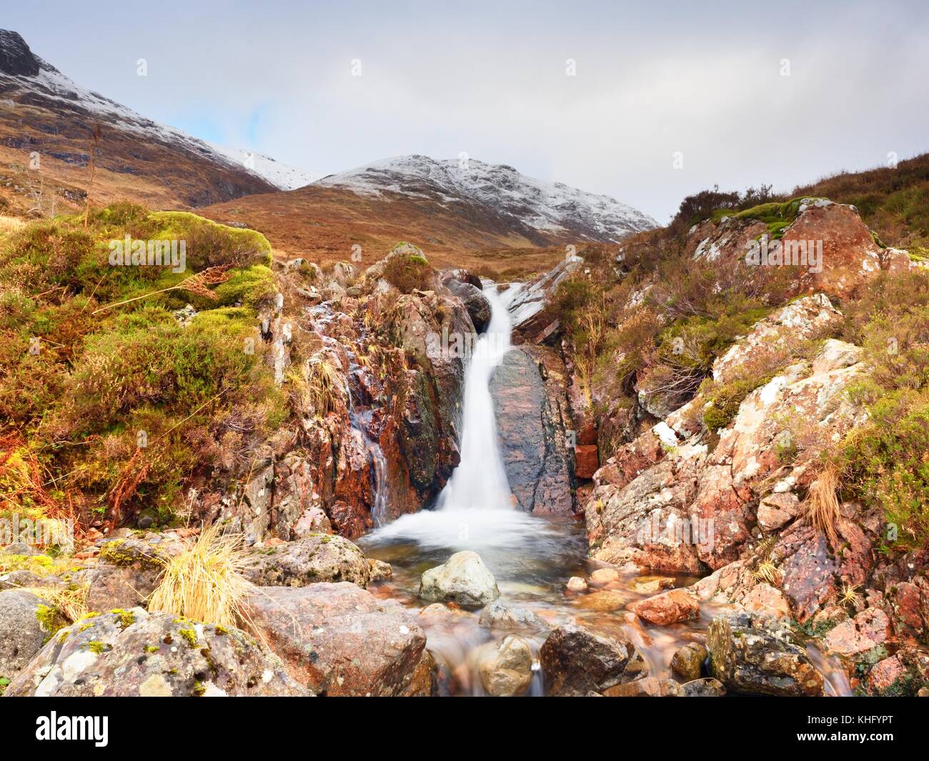 Rapids in small waterfall on stream, Higland in Scotland an early ...