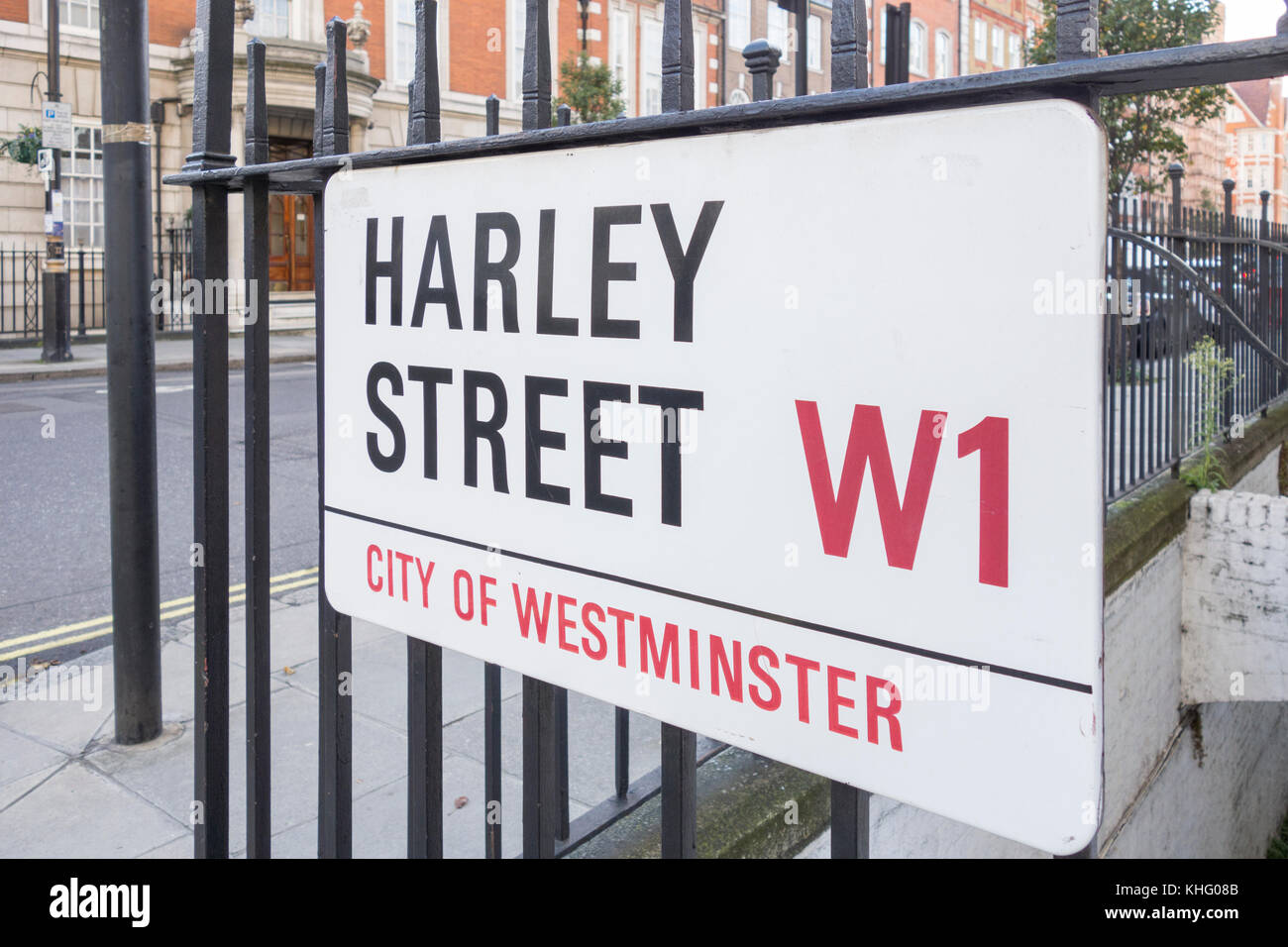 The famous Harley Street, City of Westminster, street sign in London ...