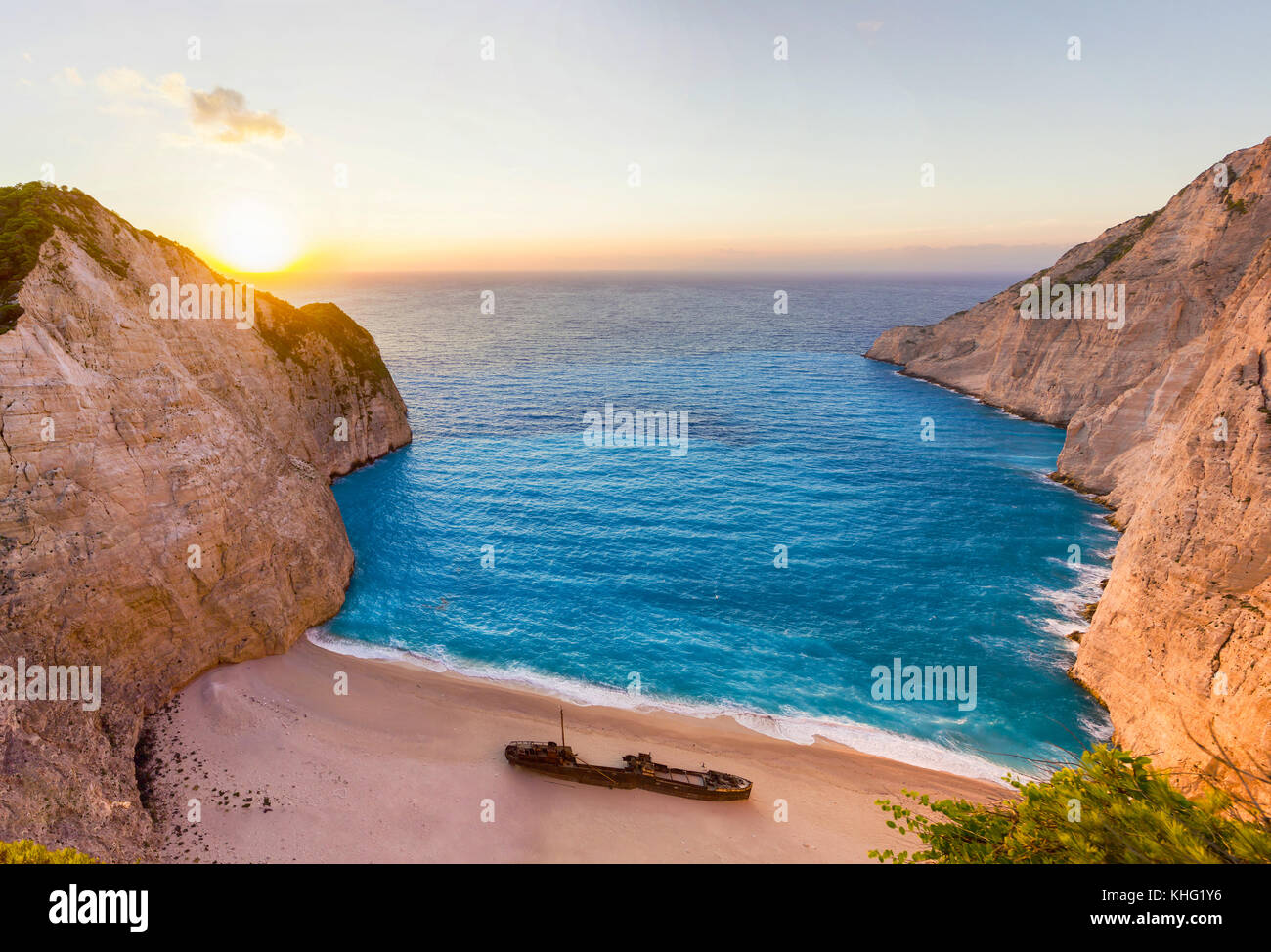 landscape of the beautiful beach with shipwreck in the island of Zante ...