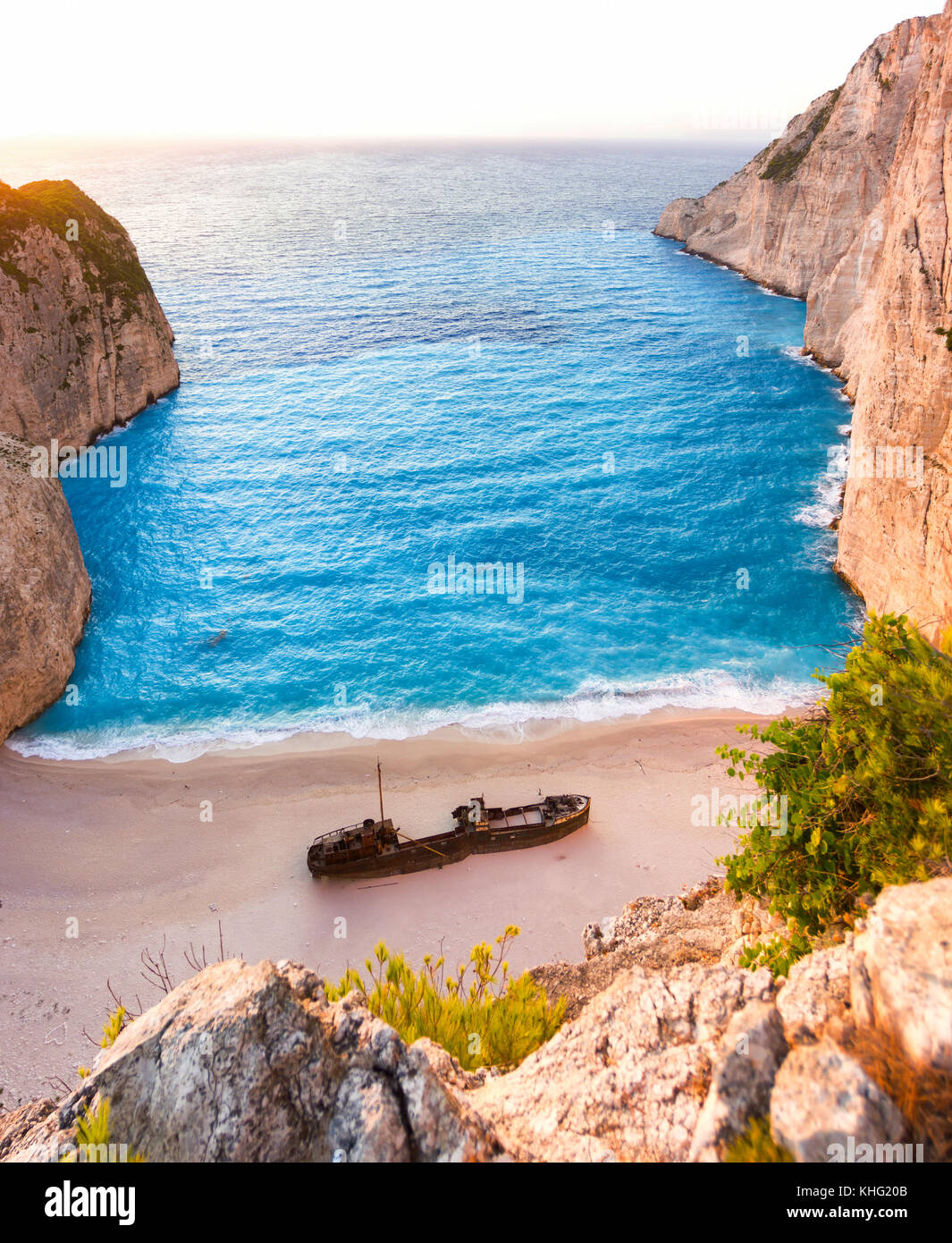 landscape of the beautiful beach with shipwreck in the island of Zante ...