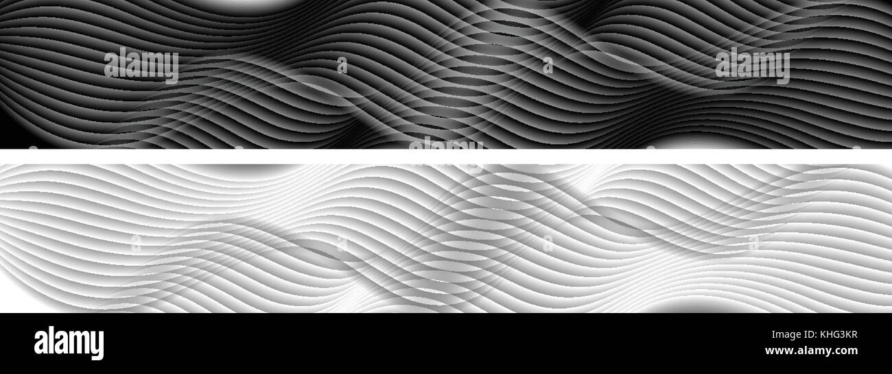 Abstract black and white wavy lines banners. Vector graphic headers ...
