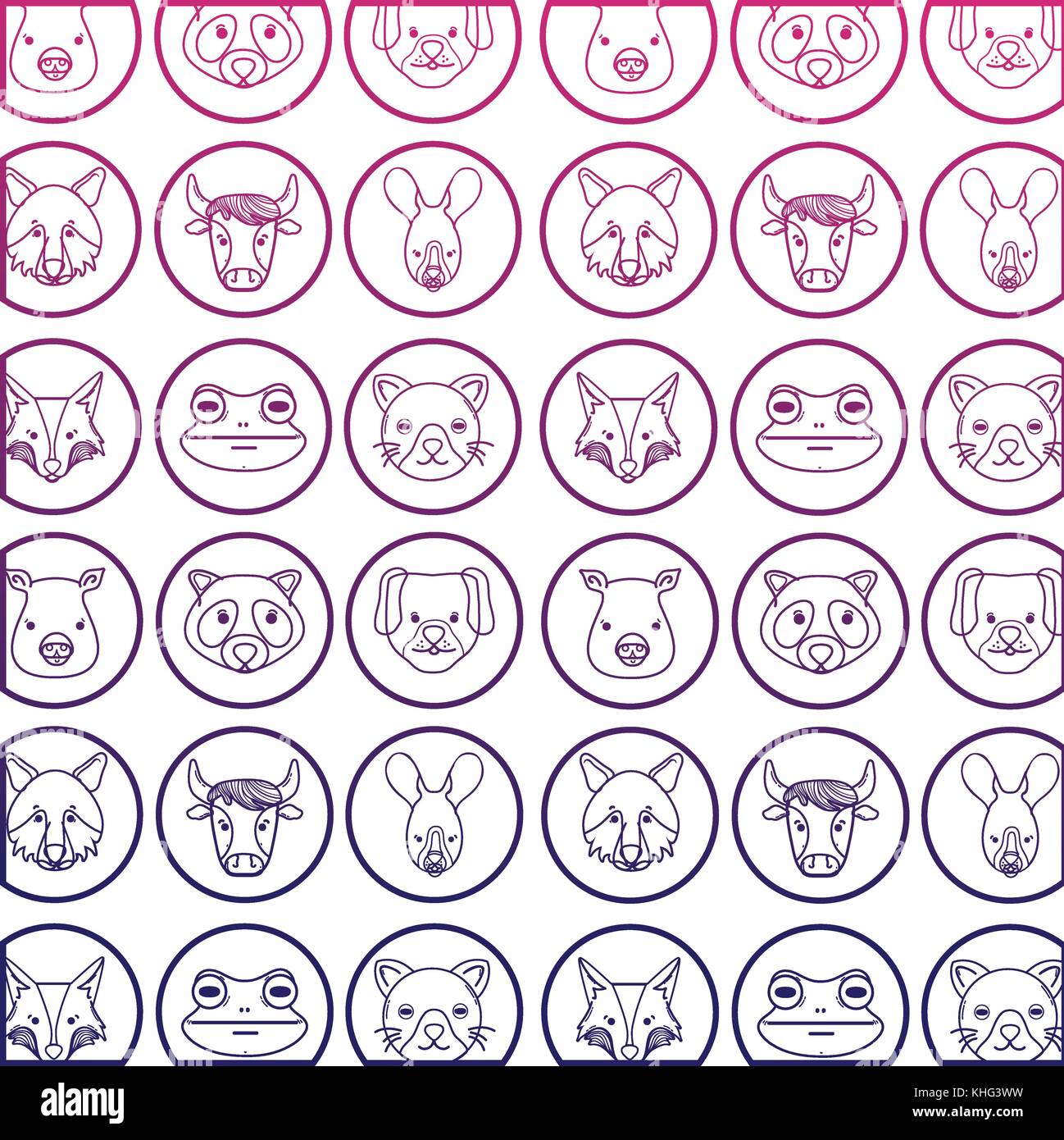 line cute heads wilds animals background vector illustration Stock ...