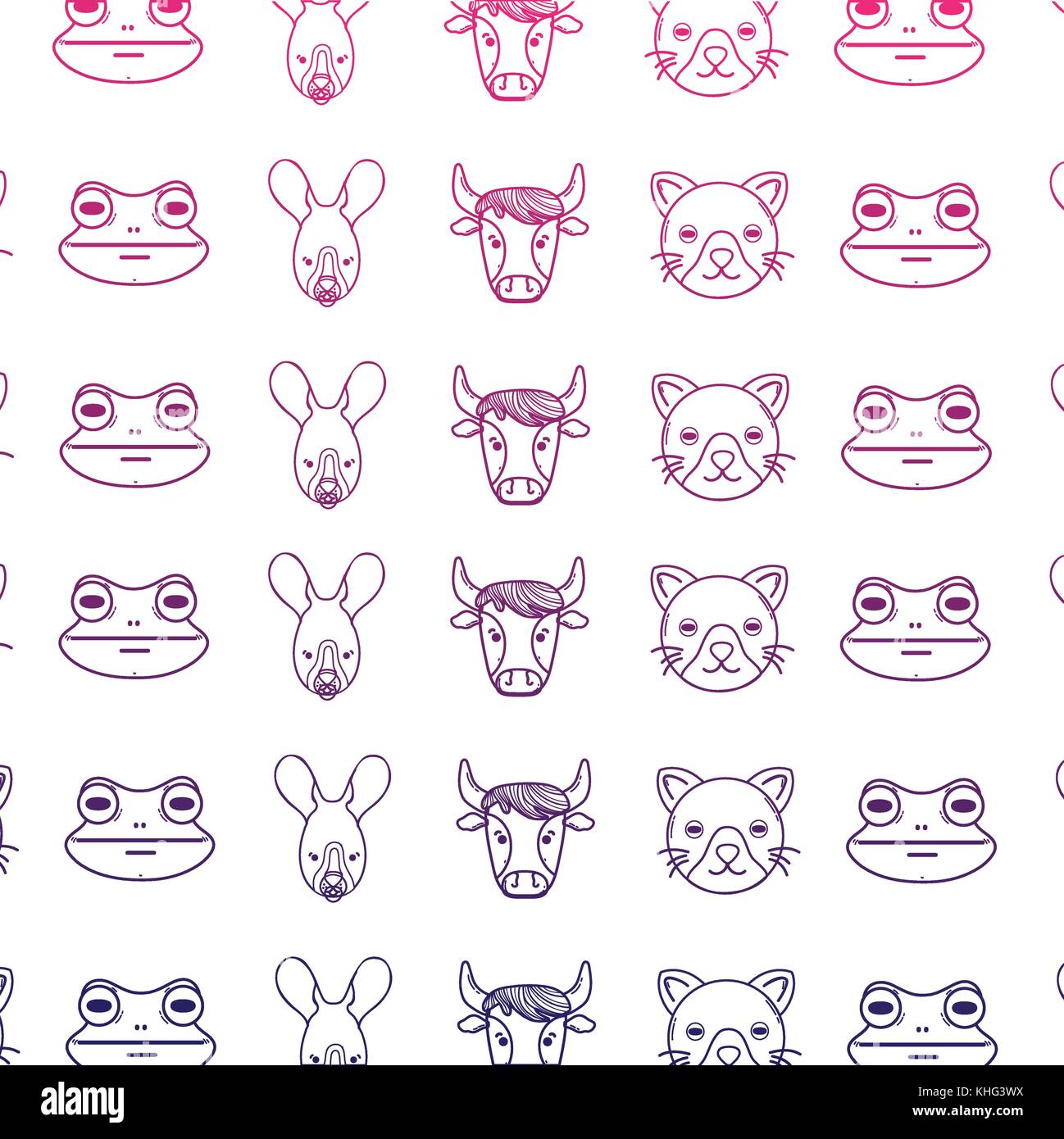 line cute heads wilds animals background vector illustration Stock ...