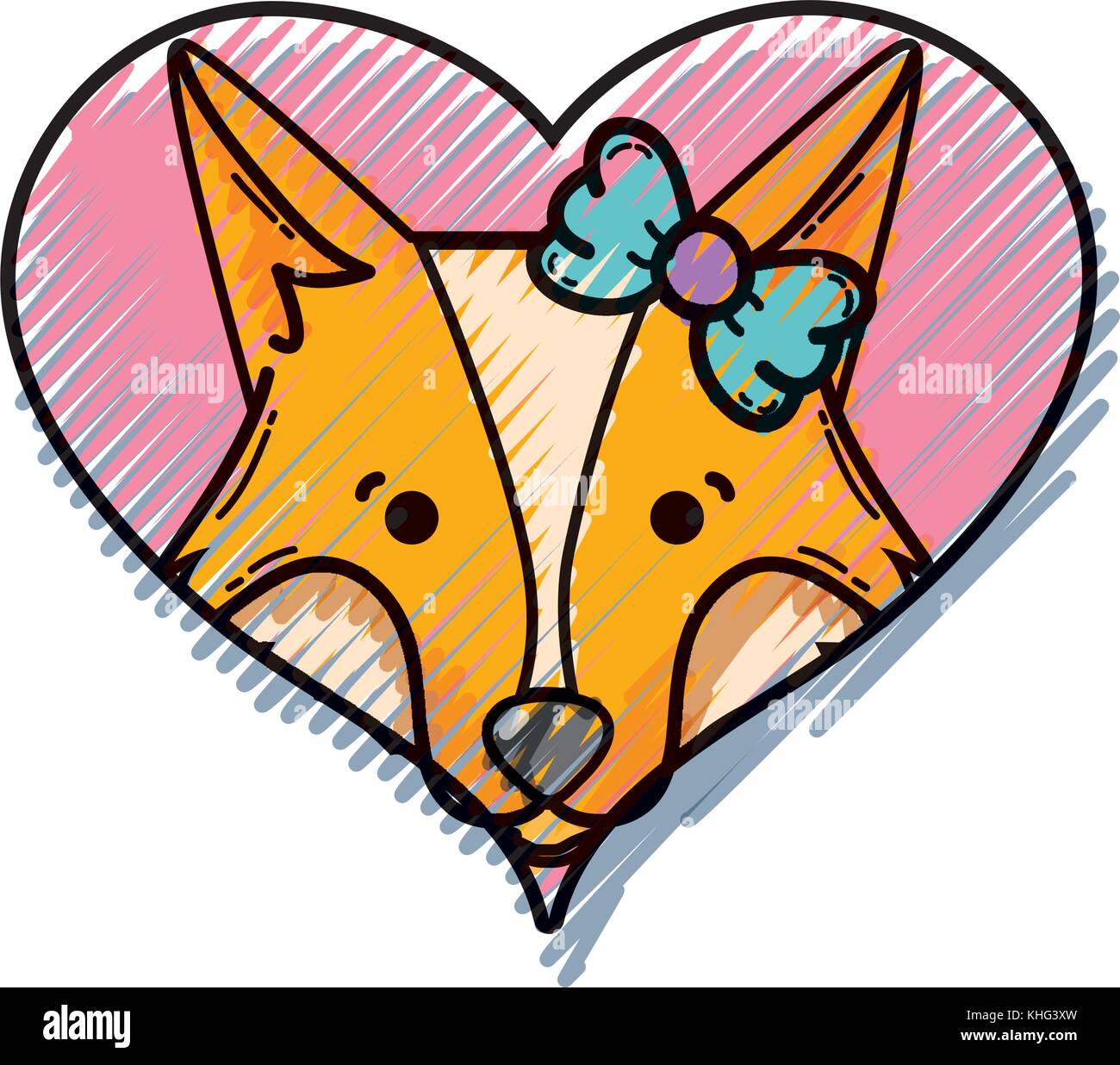 cute fox female animal inside heart vector illustration Stock Vector ...