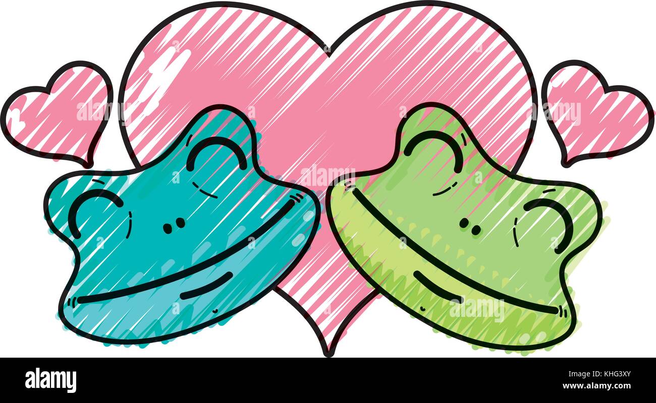 grated cute frog couple animal with hearts design vector illustration ...