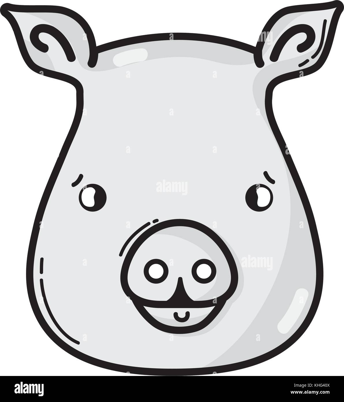 grayscale cute pig head wild animal vector illustration Stock Vector ...