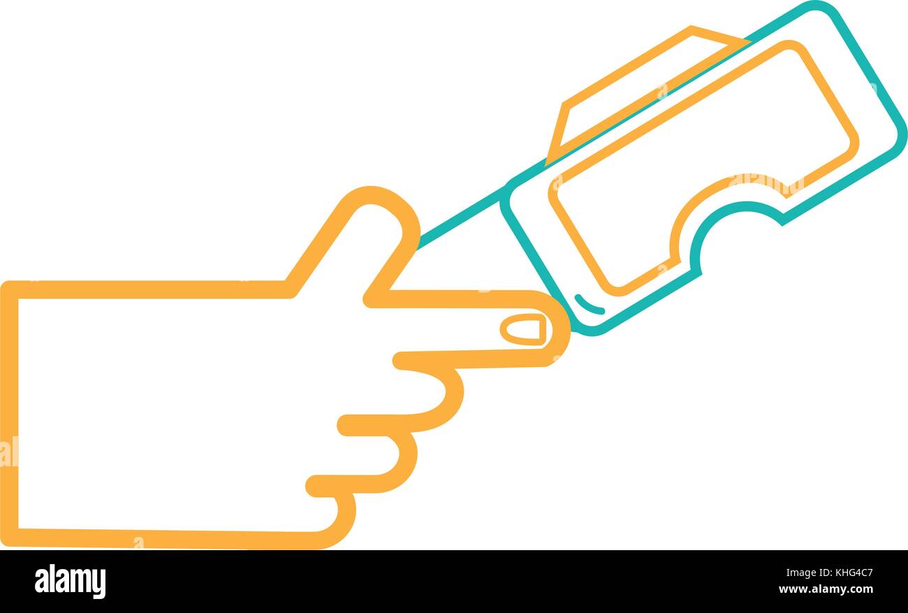 line hand with 3d glasses technology equipment vector illustration ...