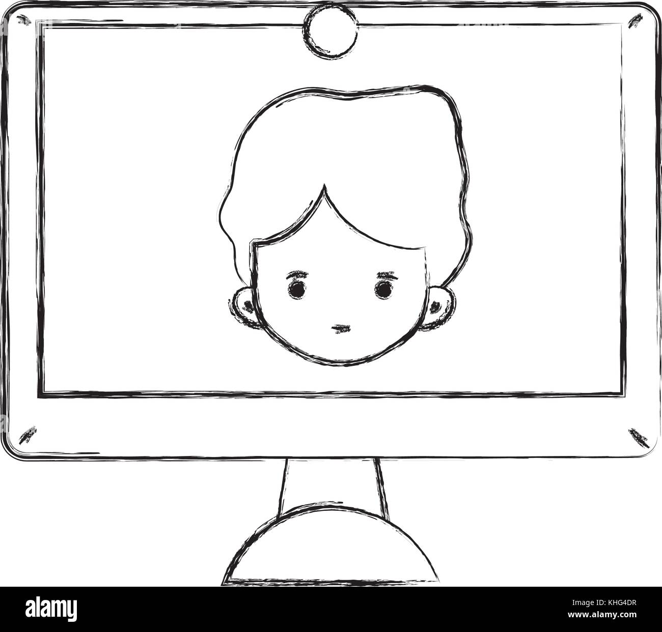 figure screen technology object with boy head inside vector ...
