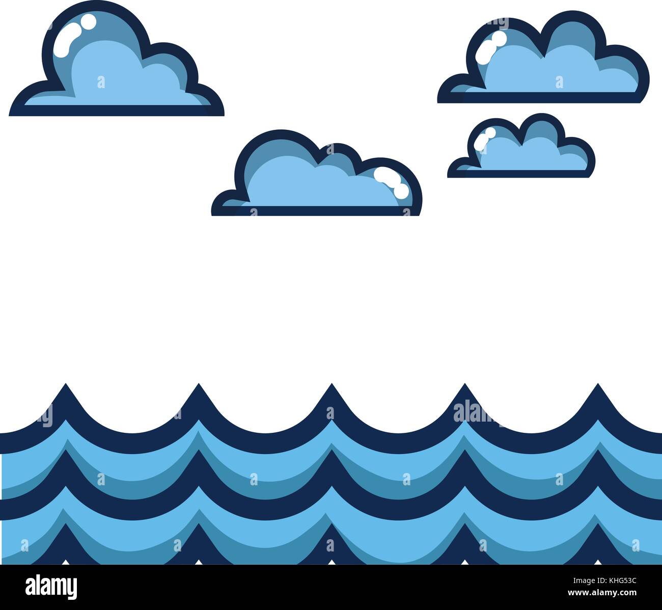 clouds in the sky with natural ocean waves vector illustration Stock ...