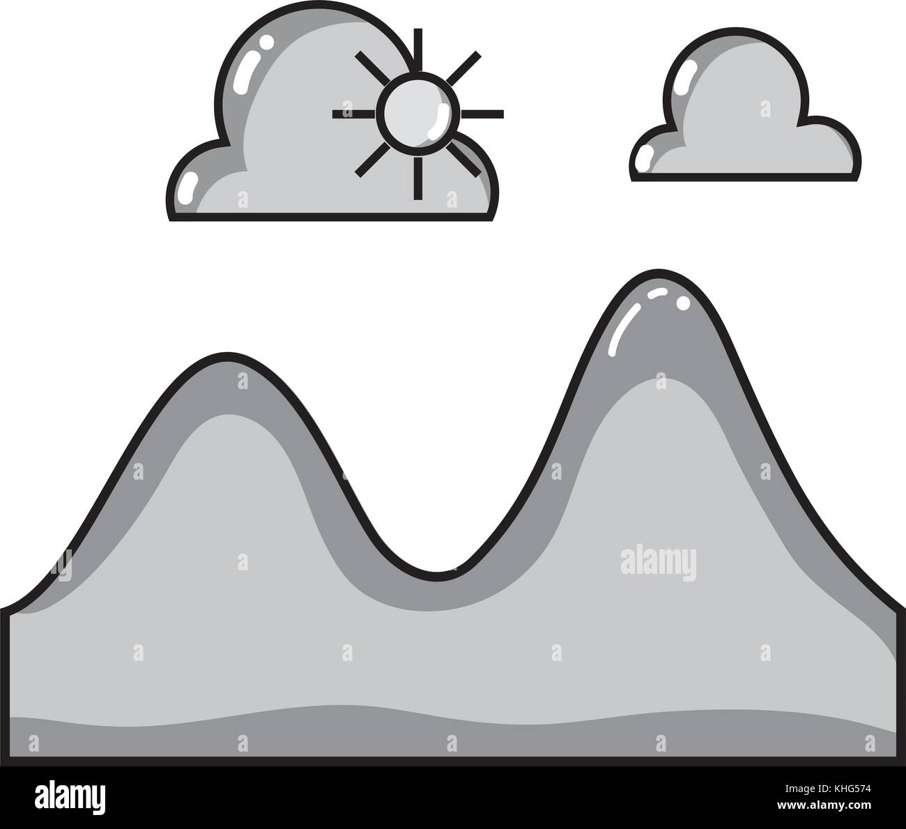 grayscale landscape with clouds with sun and natural mountains vector ...